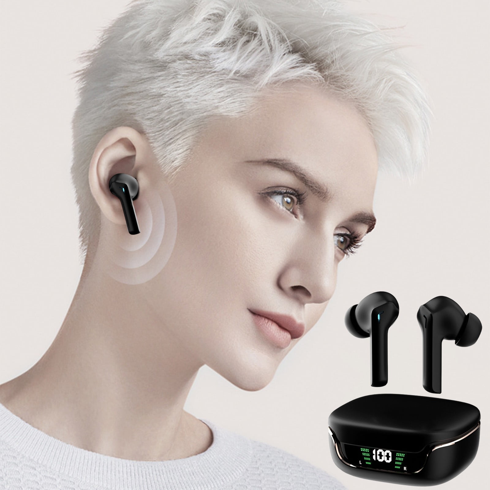 sdhkgrrt Bluetooth Headphones,Dual Microphone Call Noise Reduction Earphones Bluetooth 5.3 ...