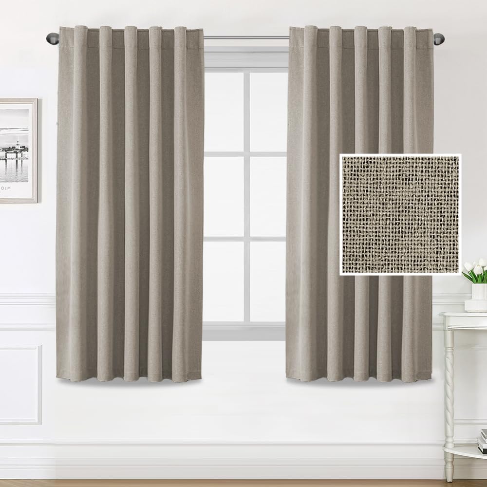 sdzhud 100% Blackout Linen Curtains for Bedroom Light Blocking Drapes ...