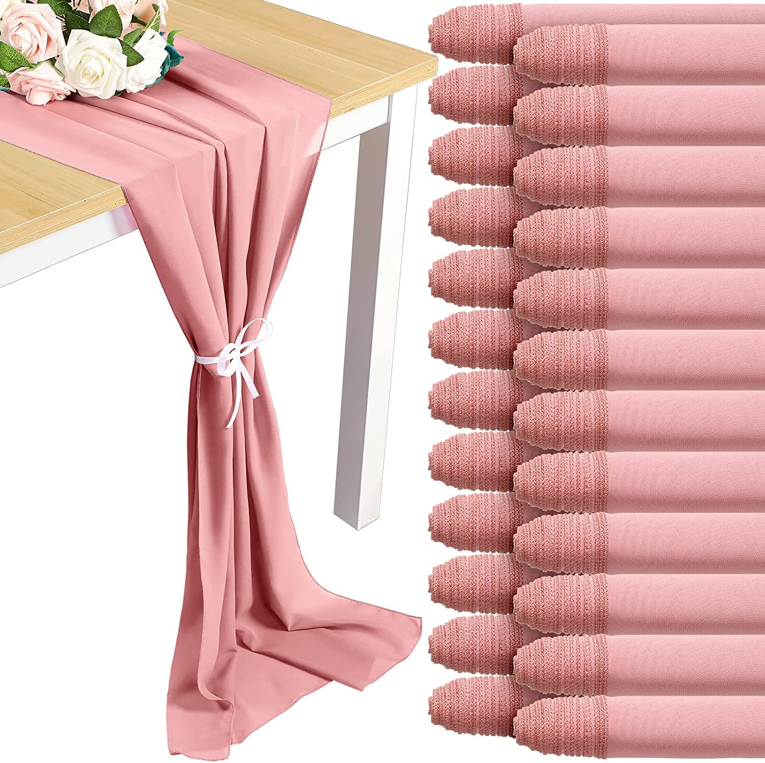 sdzhud 24 Pack Chiffon Table Runner Romantic Sheer Blush Table Runners ...