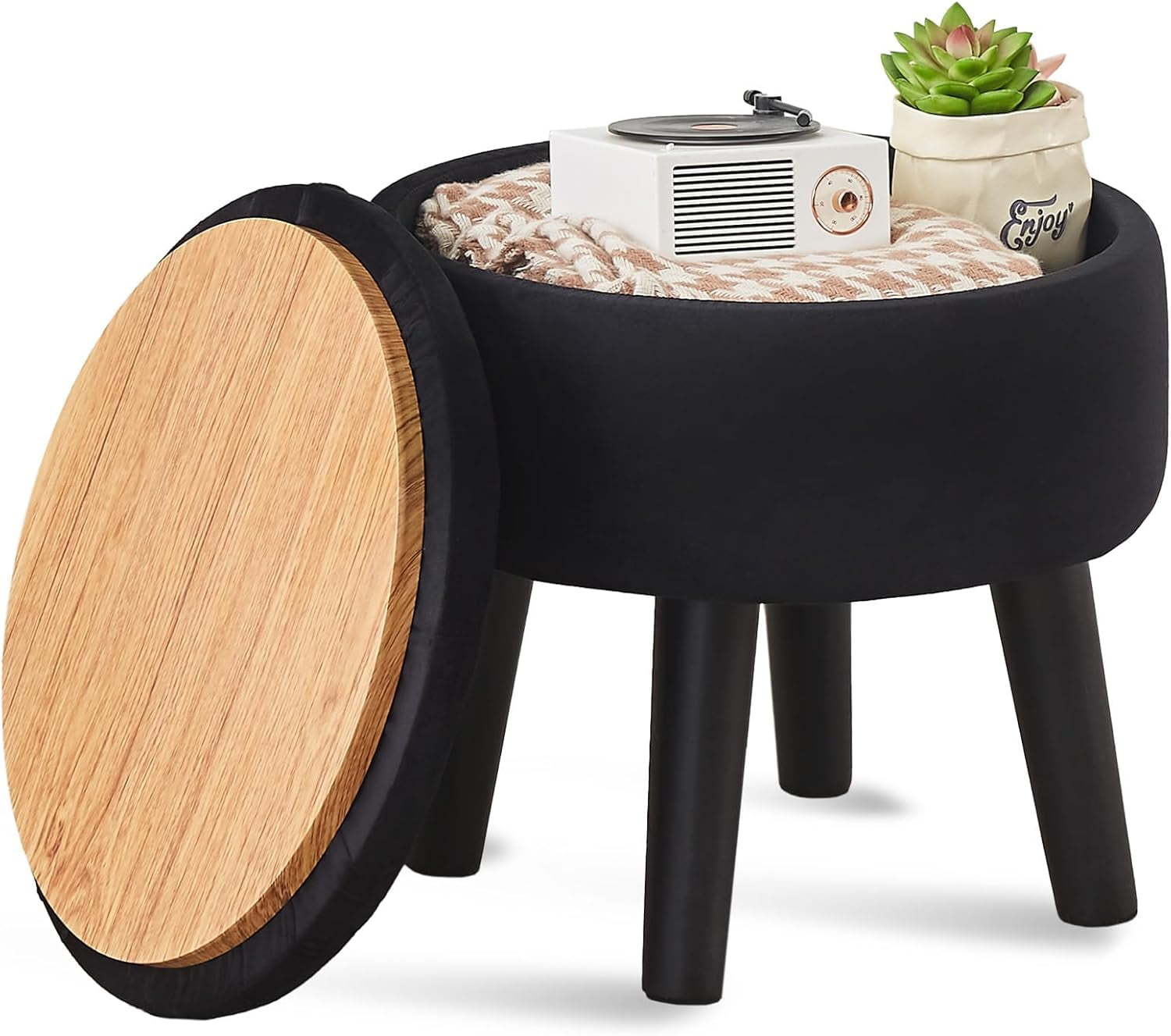 sdzhud Storage Ottoman Footstool Round Footrest with Removable Lid Soft ...