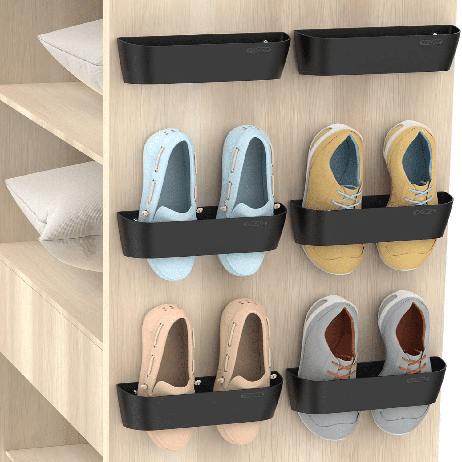 sdzifte Wall Mounted Shoes Rack 6Pack with Sticky Hanging Strips ...
