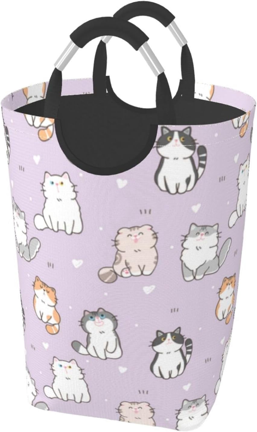 sdzifto Purple Cats Large Laundry Basket Cute Cartoon Cat Laundry ...