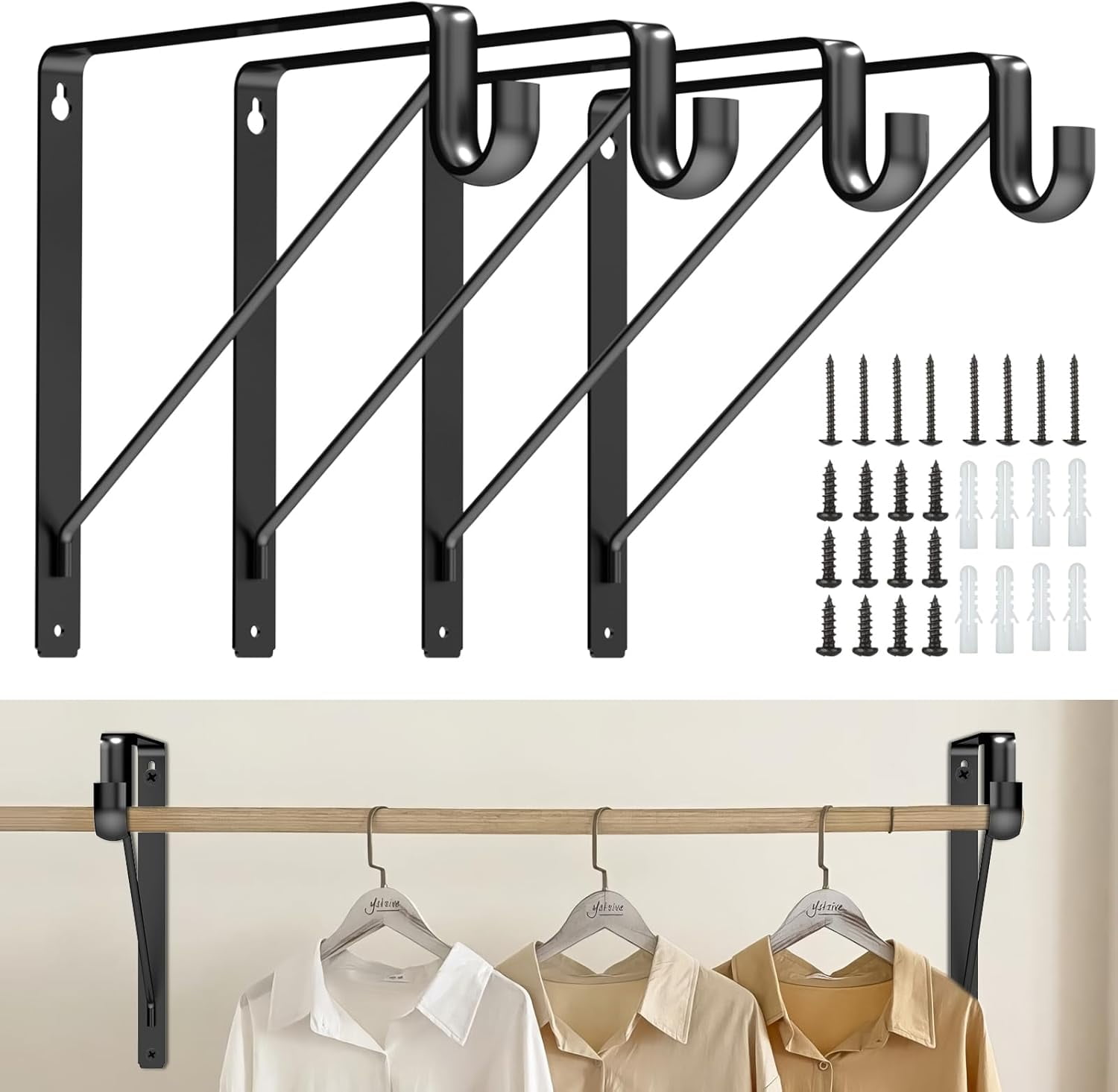 sdzinft Closet Rod Bracket White 10" 4PCS Heavy Duty Shelf Brackets for ...