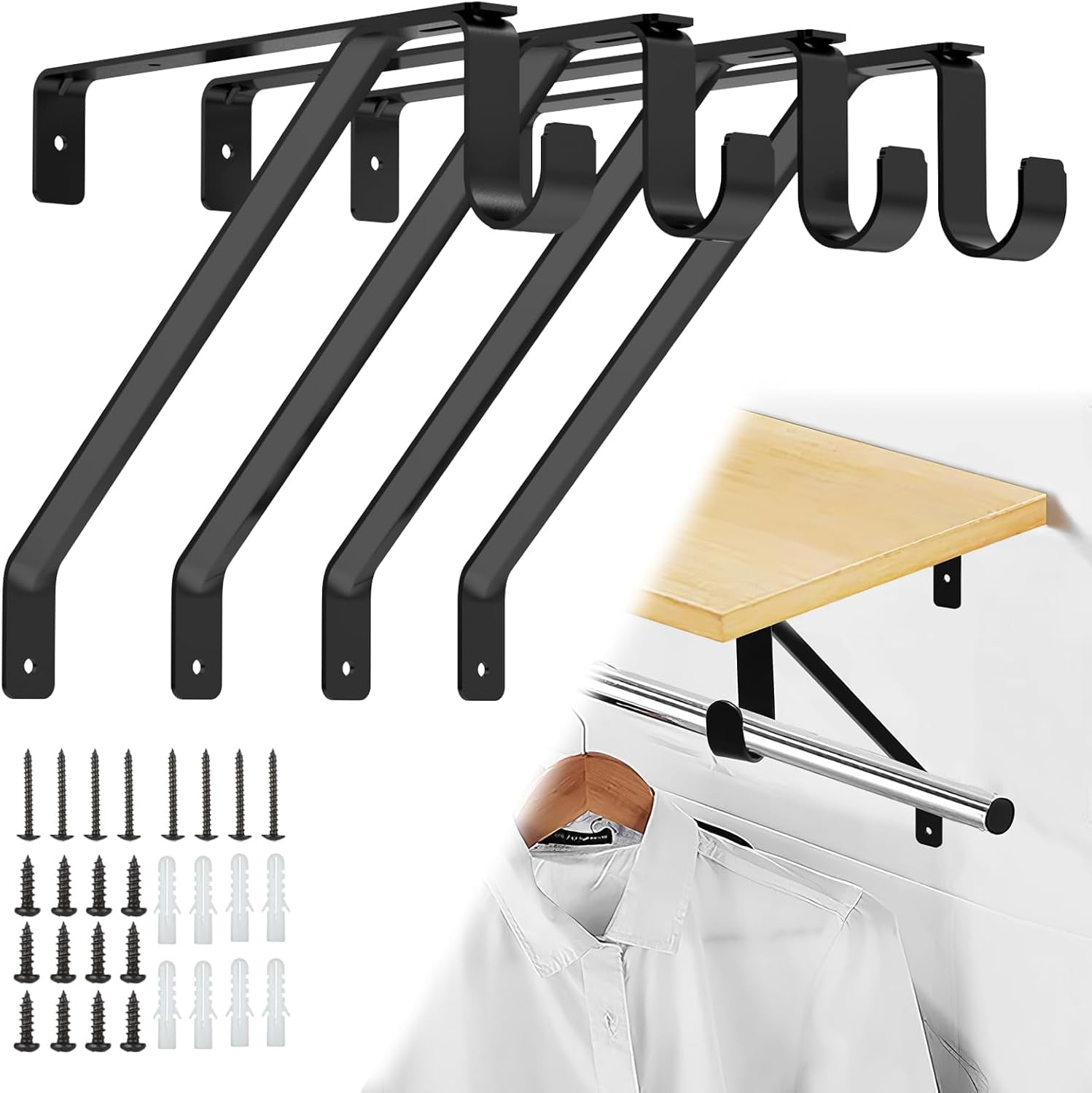 sdzinft Closet Rod Bracket White 10" 4PCS Heavy Duty Shelf Brackets for ...