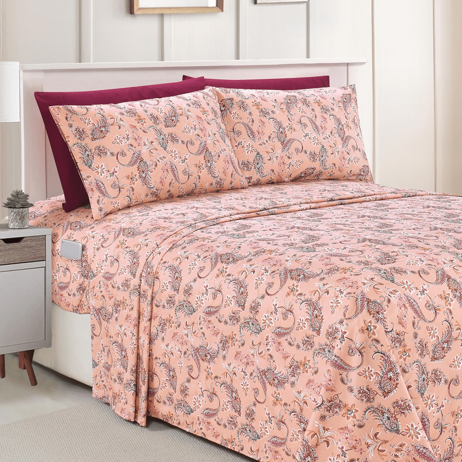 sdzjone Amelia Paisley Printed 6-Piece Sheet Set Deep Pocket 1500 ...