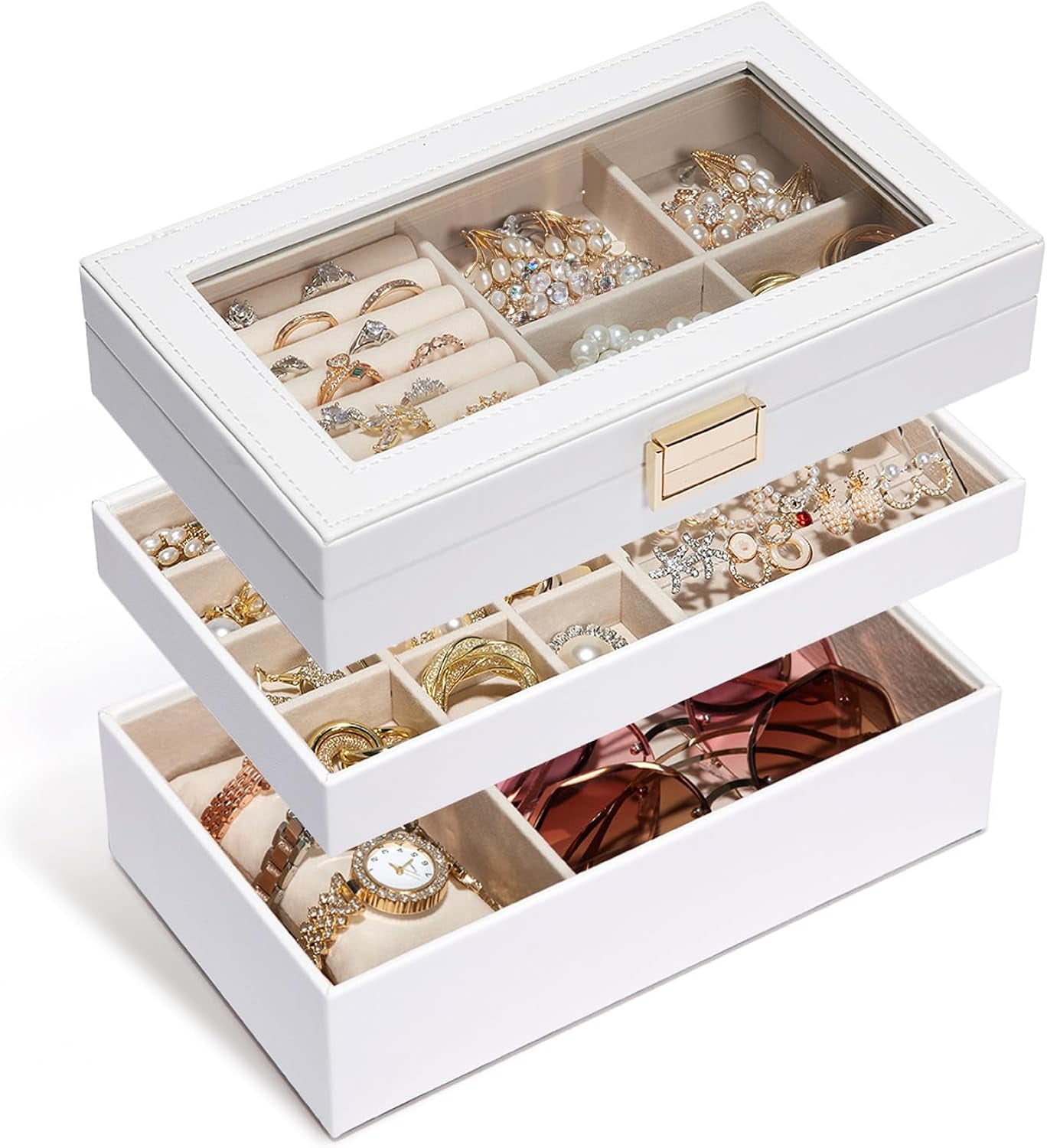 sdzjwl Jewelry Tray Stackable Jewelry Box Drawer Organizer with Glass ...