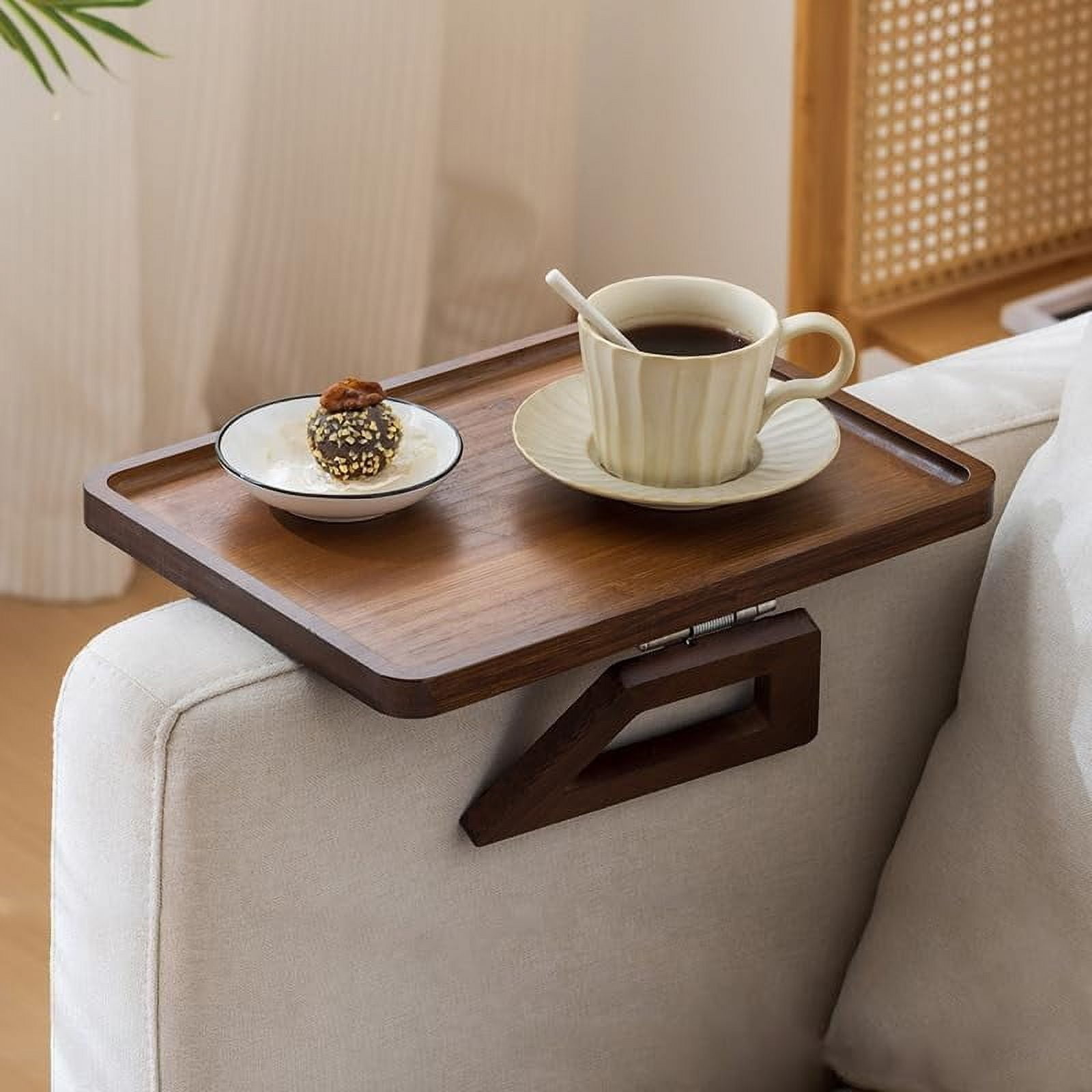 Bamboo Sofa Arm Tray, Foldable Sofa Tray Table Clip on Side Table for ...