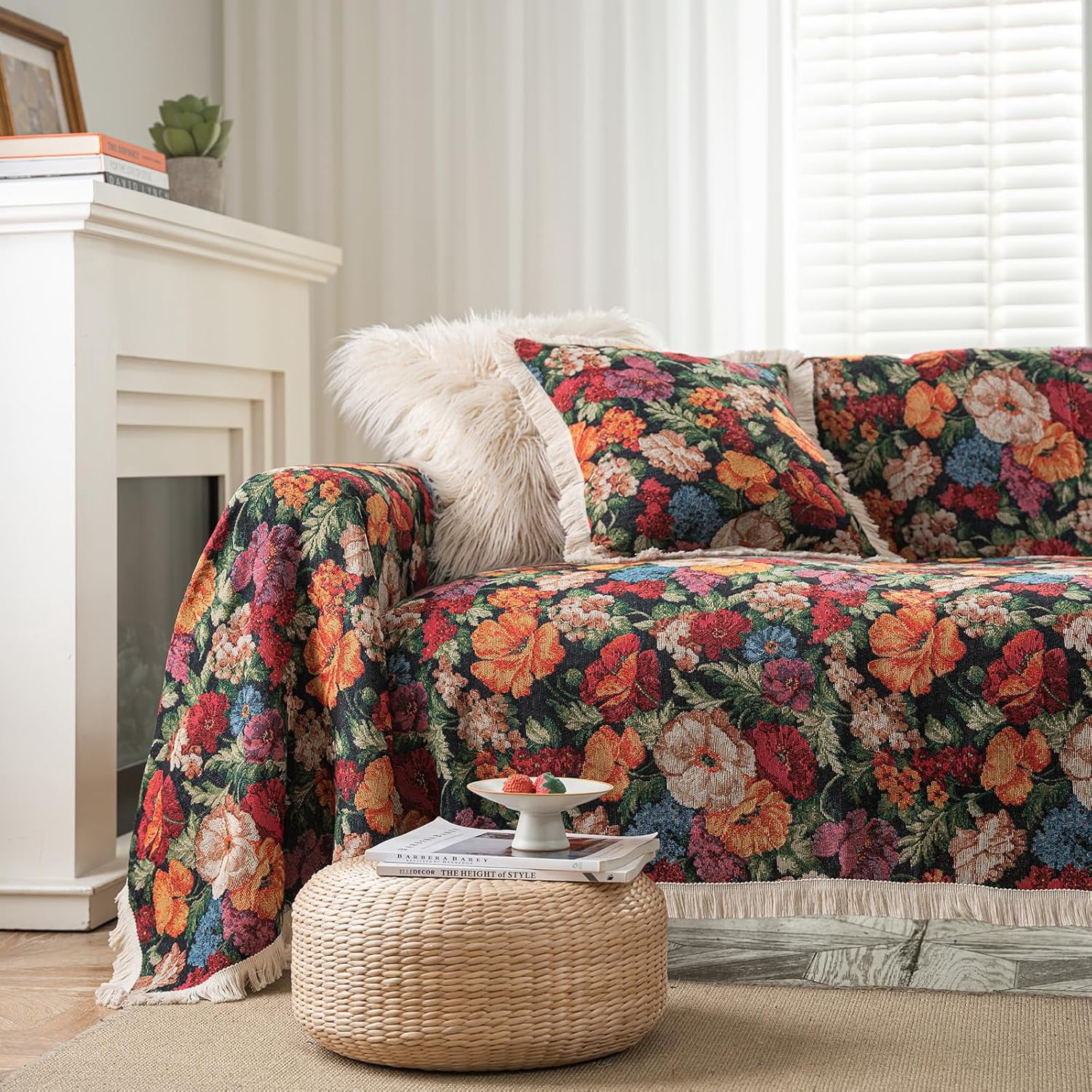 sasyxdc Vintage Jacquard Sofa Covers for Sectional Sofa Geometric ...