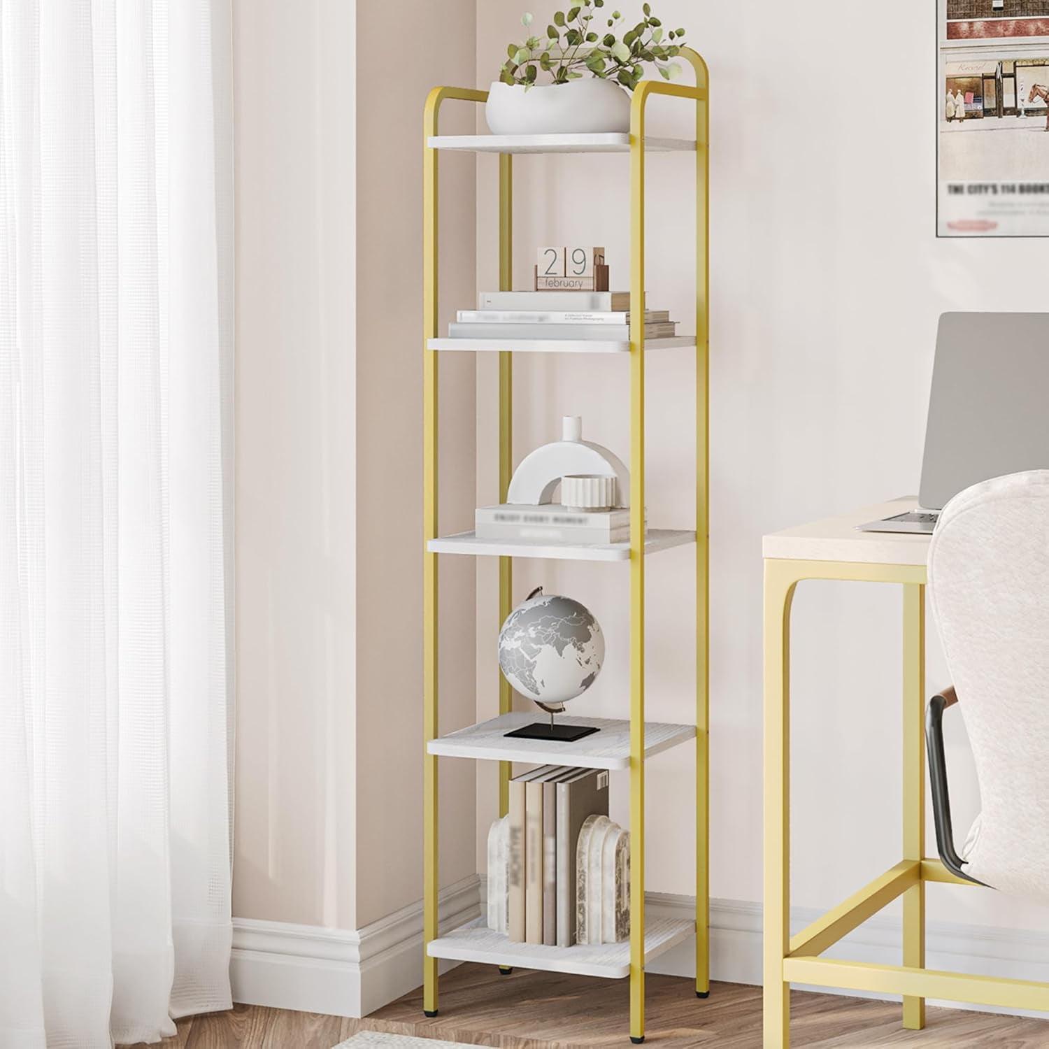 sdzkven Bookcase Bookshelf Narrow Book Shelf Industrial Corner Shelf ...