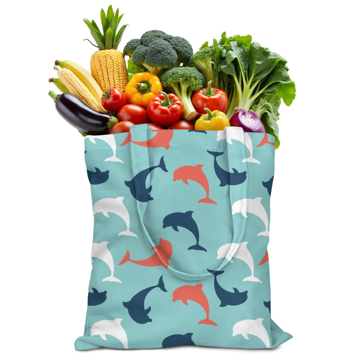 sea Nautical Canvas Tote Bag with Cute Cartoon Marine Life and Abstract ...