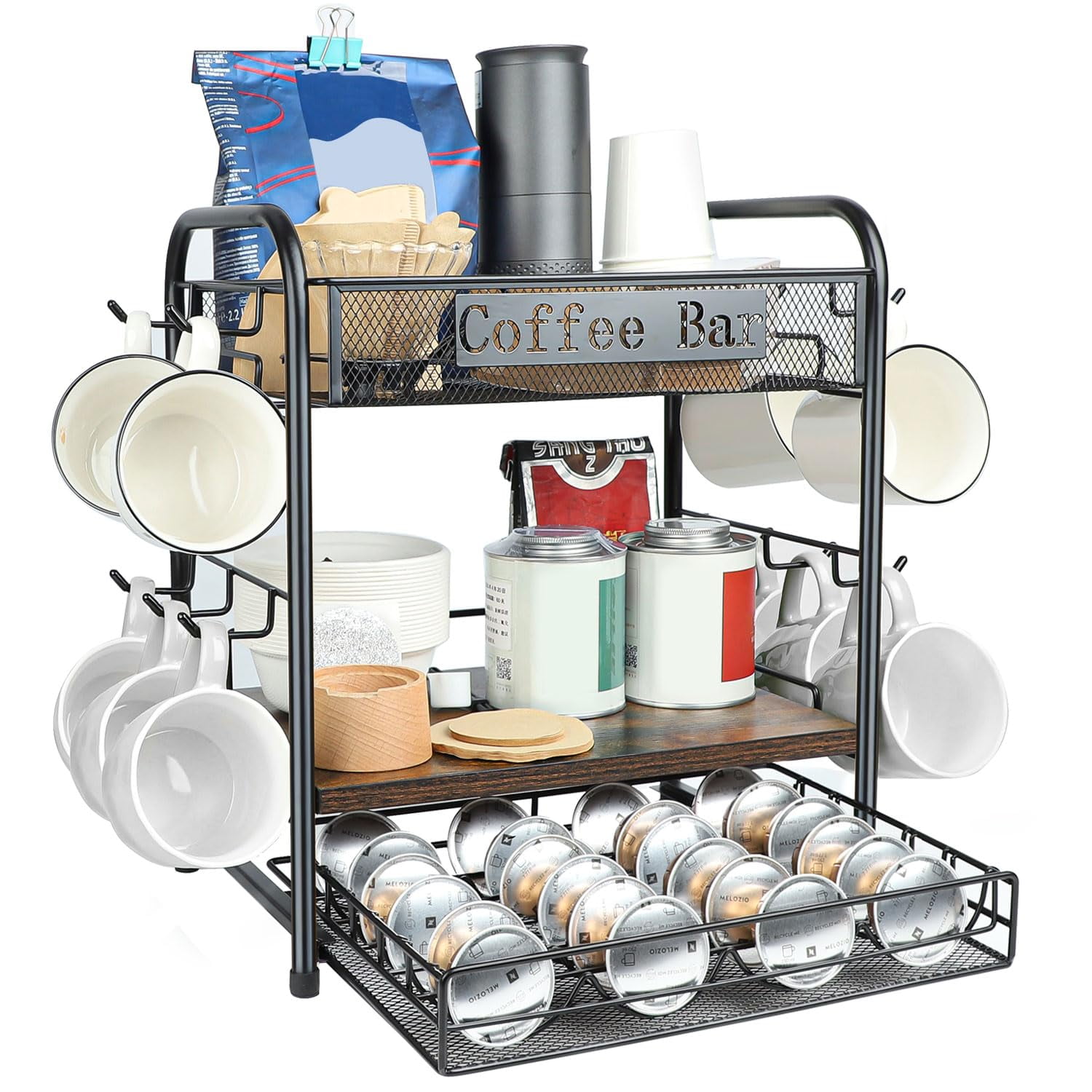 seaflash Coffee Bar Organizer, Station Mug Holder for Multi-Functional ...
