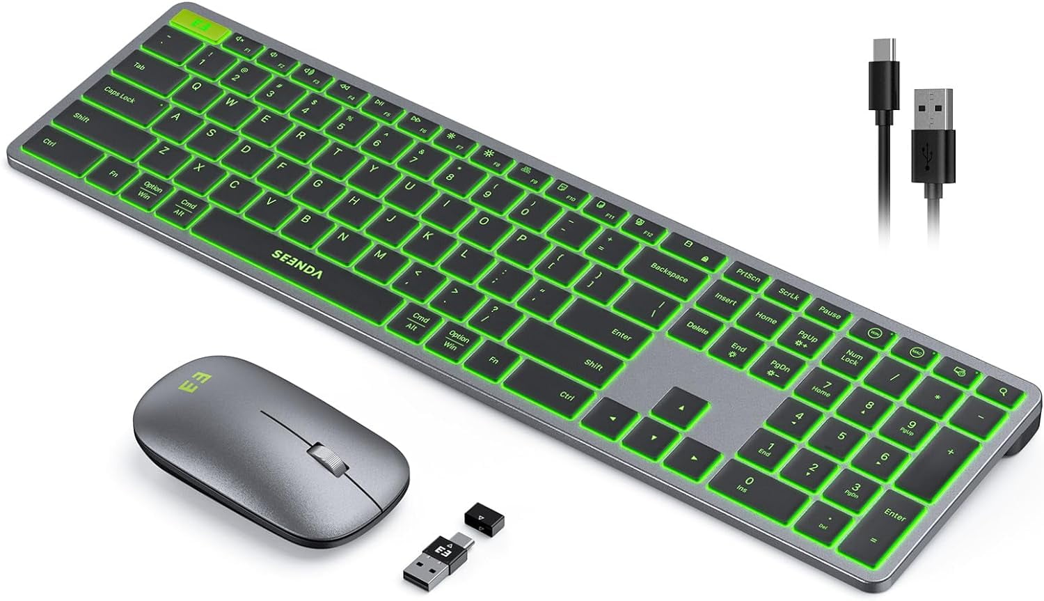 Seenda Wireless Backlit Keyboard and Mouse, USB/Type C Rechargeable ... Seenda Wireless Backlit Keyboard and Mouse, USB/Type C Rechargeable ...