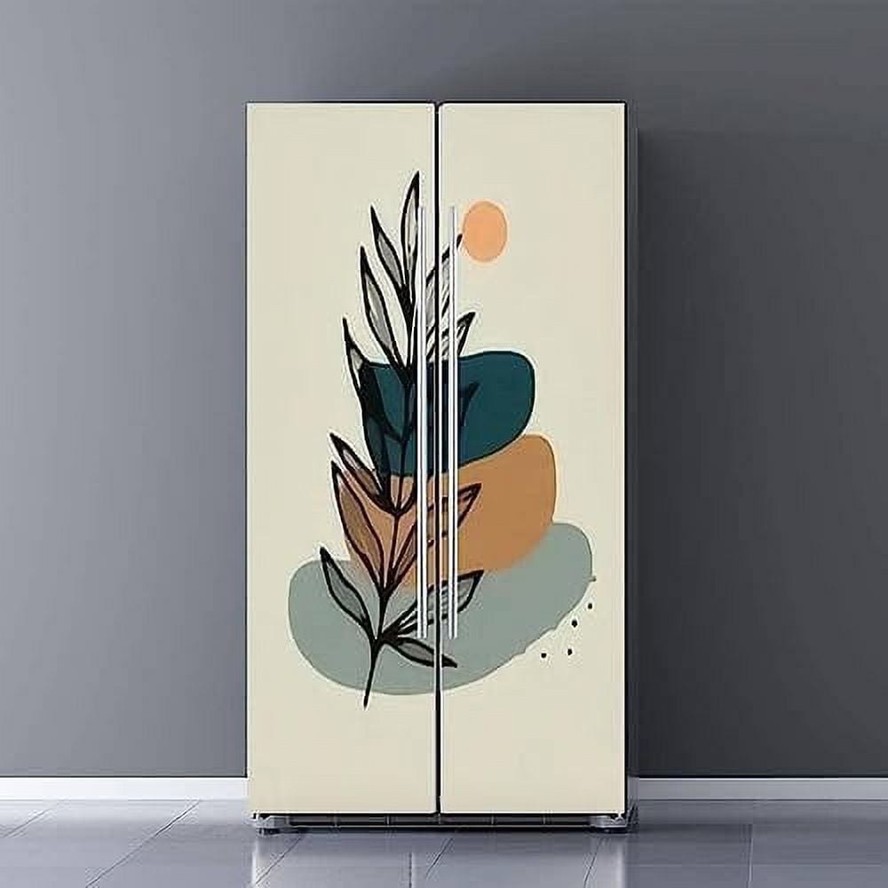 self adhesive vinyl refrigerator wrap set black leaf line navy blue ...