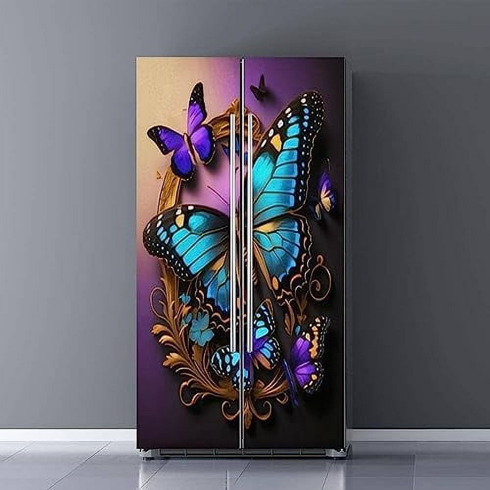 self adhesive vinyl refrigerator wrap set blue butterfly luxury ...