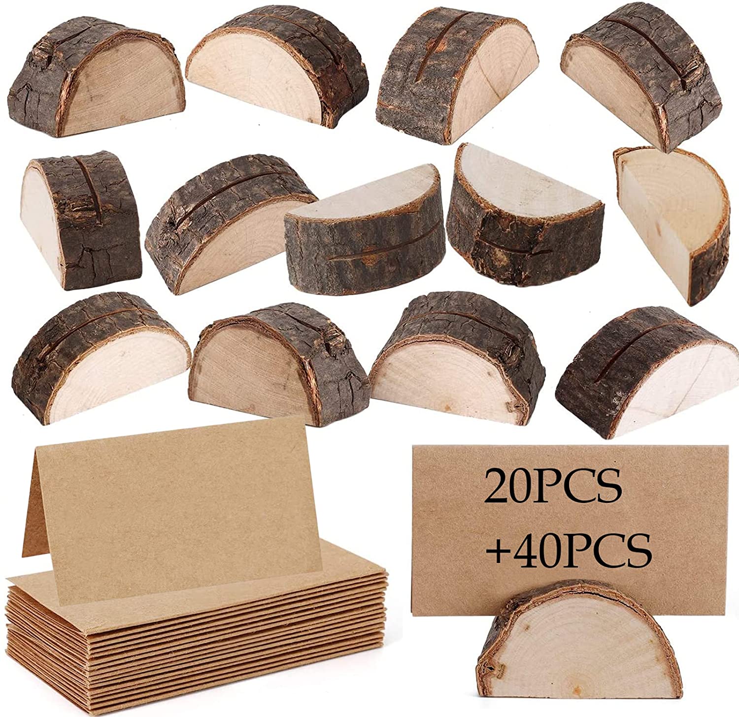 semi-circular wood wedding place card holders with 40 pcs kraft name ...