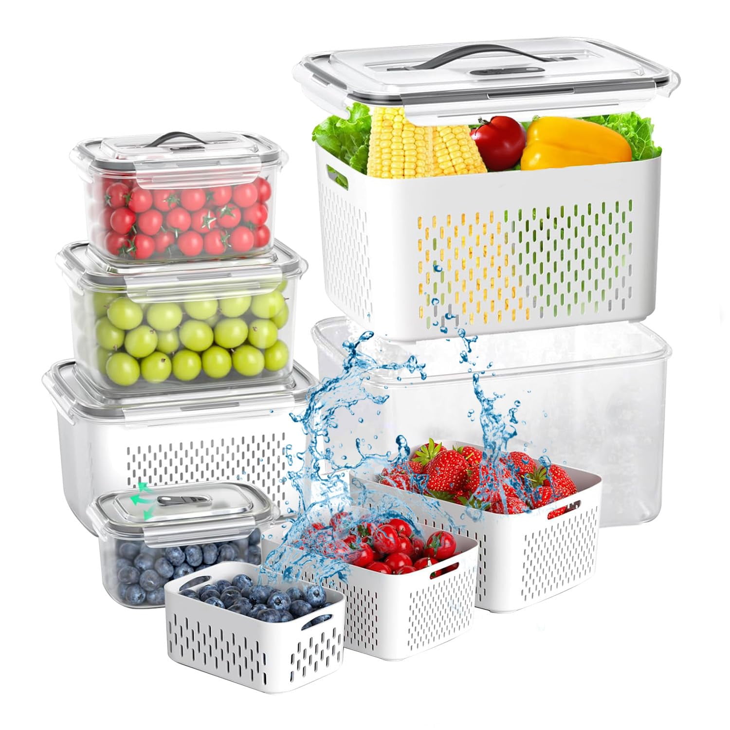 sengcou 10 PCS Fruit Storage Containers For Fridge, Produce Vegetable ...