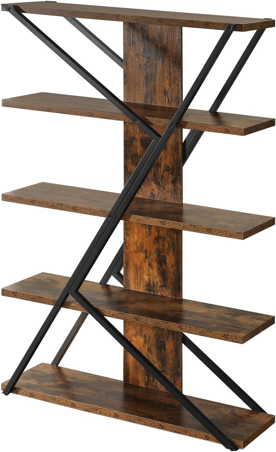 senlin Industrial Tall Bookshelf Bookcase with 5-Tier Wood Shelves ...