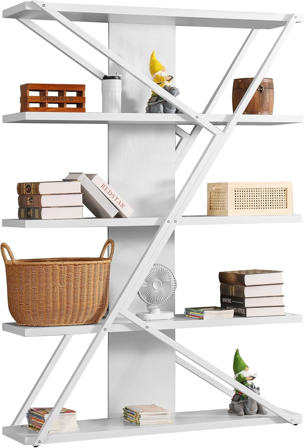 senlin Industrial Tall Bookshelf Bookcase with 5-Tier Wood Shelves ...