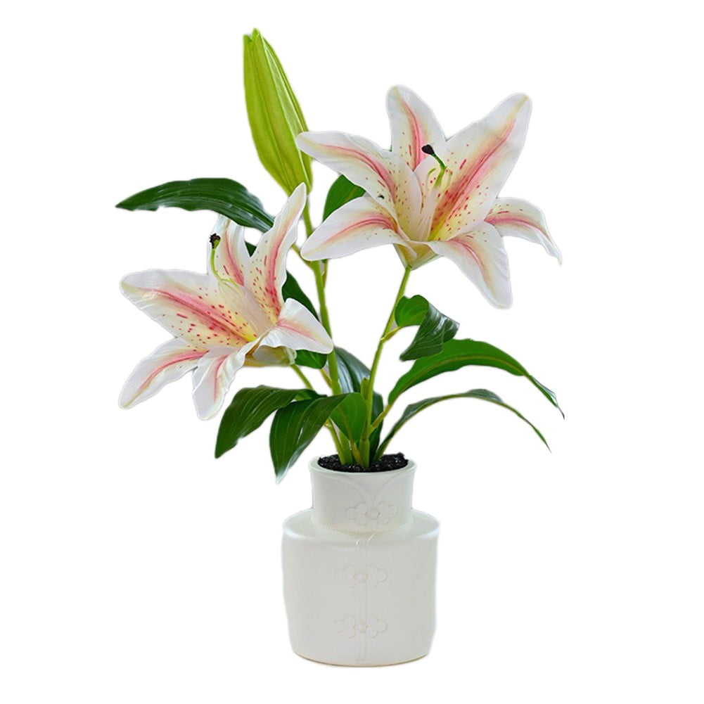 sentaili 42Cm Long Artificial Lily,2 Flower Heads,With Plastic Pot-For ...