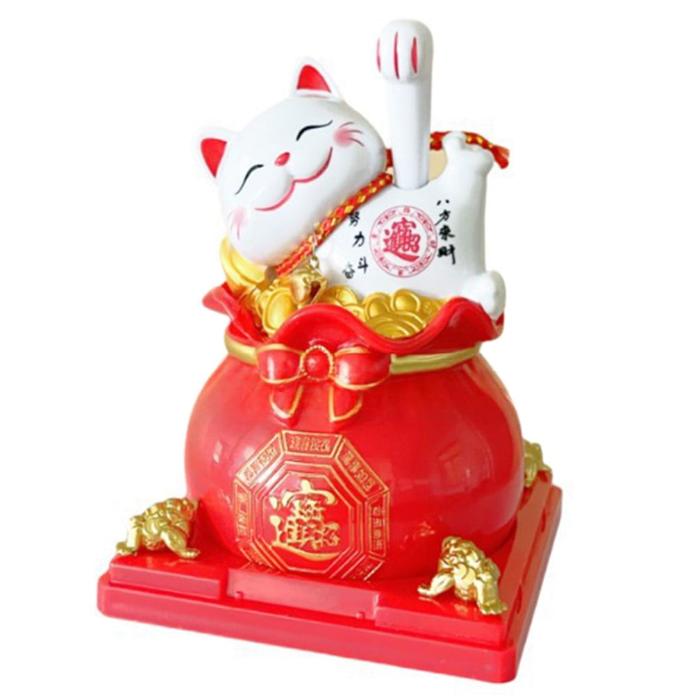 sentaili 9.2*10.4*12.6Cm Solar Powered Automatic Hand-Waving Fortune Cat Front Desk Decor - D ...