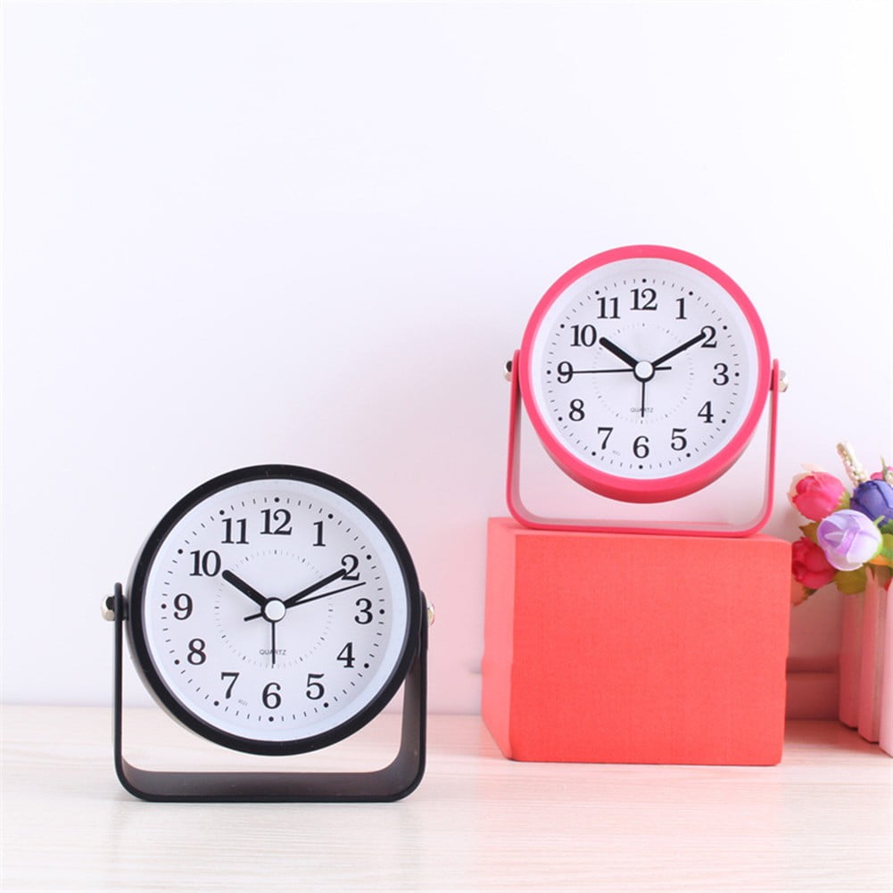 sentaili 9Cm Metal Alarm Clock Silent Desktop Quartz Clock Rotating ...