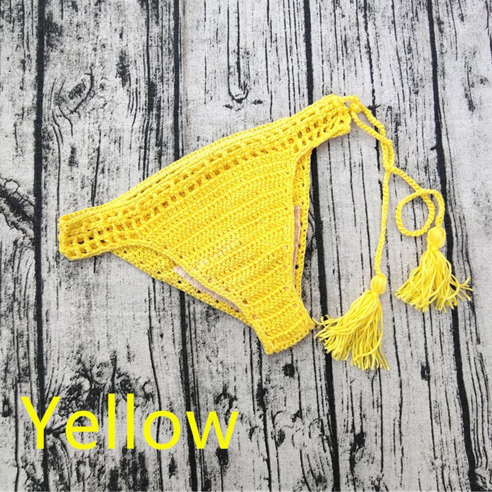 Sentaili Breathable Low Rise Drawstring Hand Crochet Swimming Sunbathing Thongs Bikini