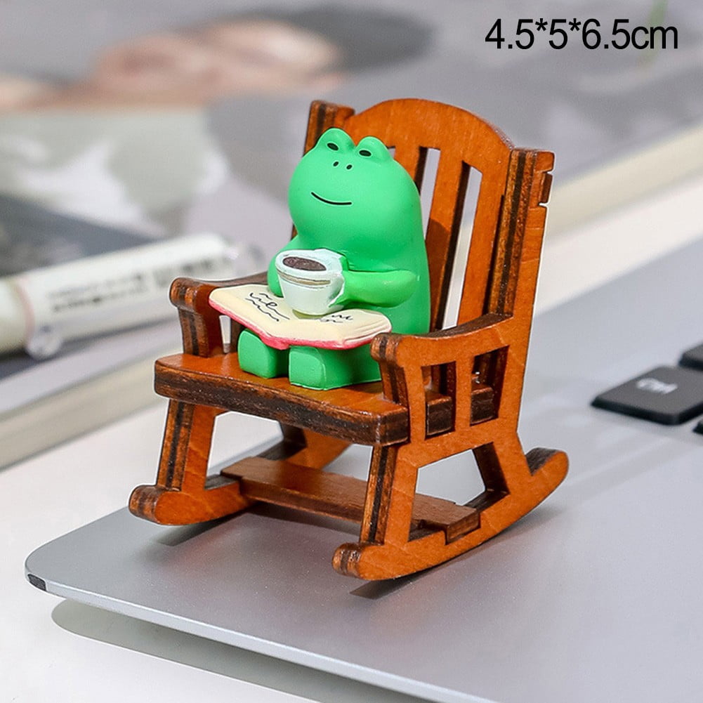 sentaili Cute Decompression Small Ornaments Frog Rocking Chair Office ...