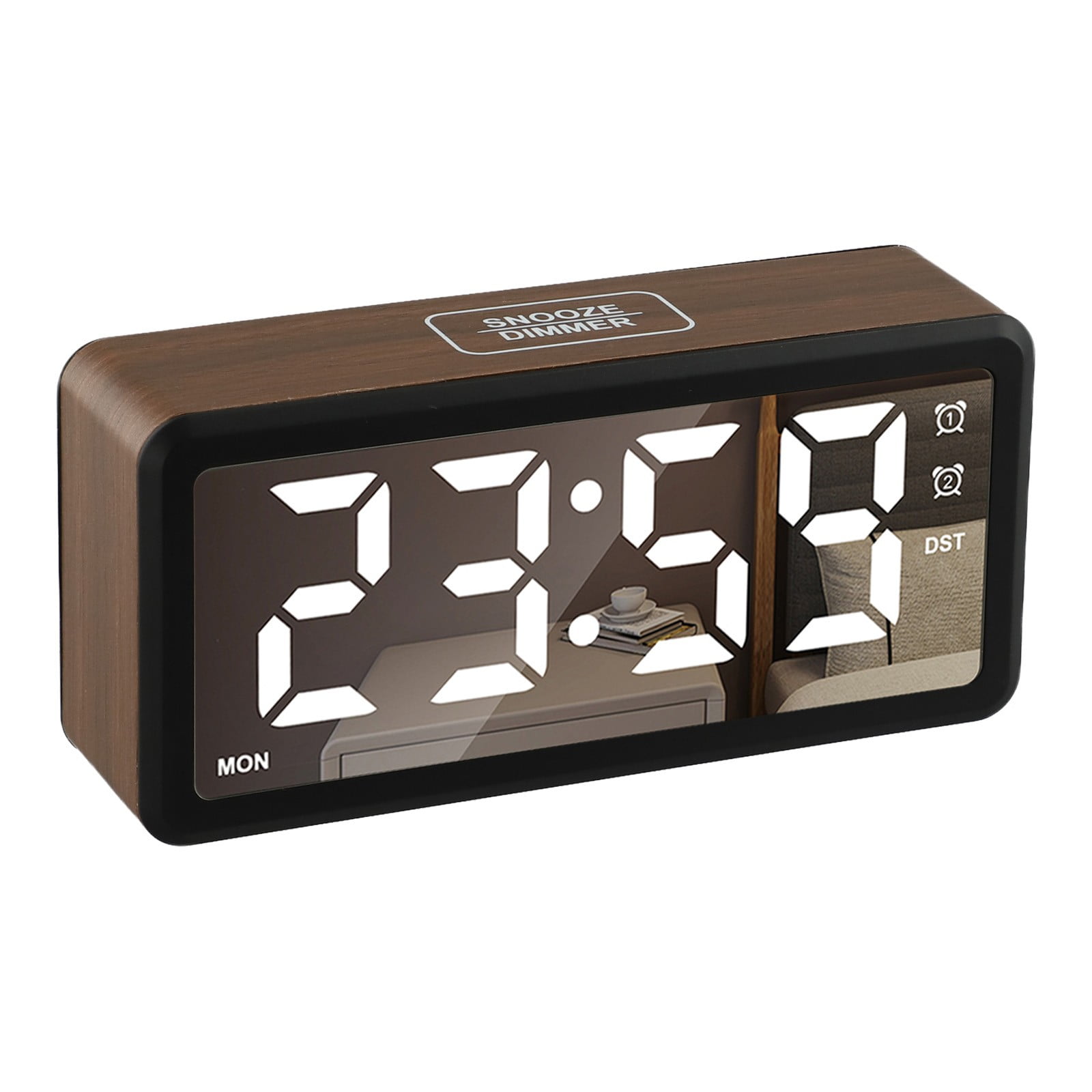 sentaili Sleek Digital Alarm Clock With Adjustable Brightness Dual Alarms For Bedrooms - Brown ...