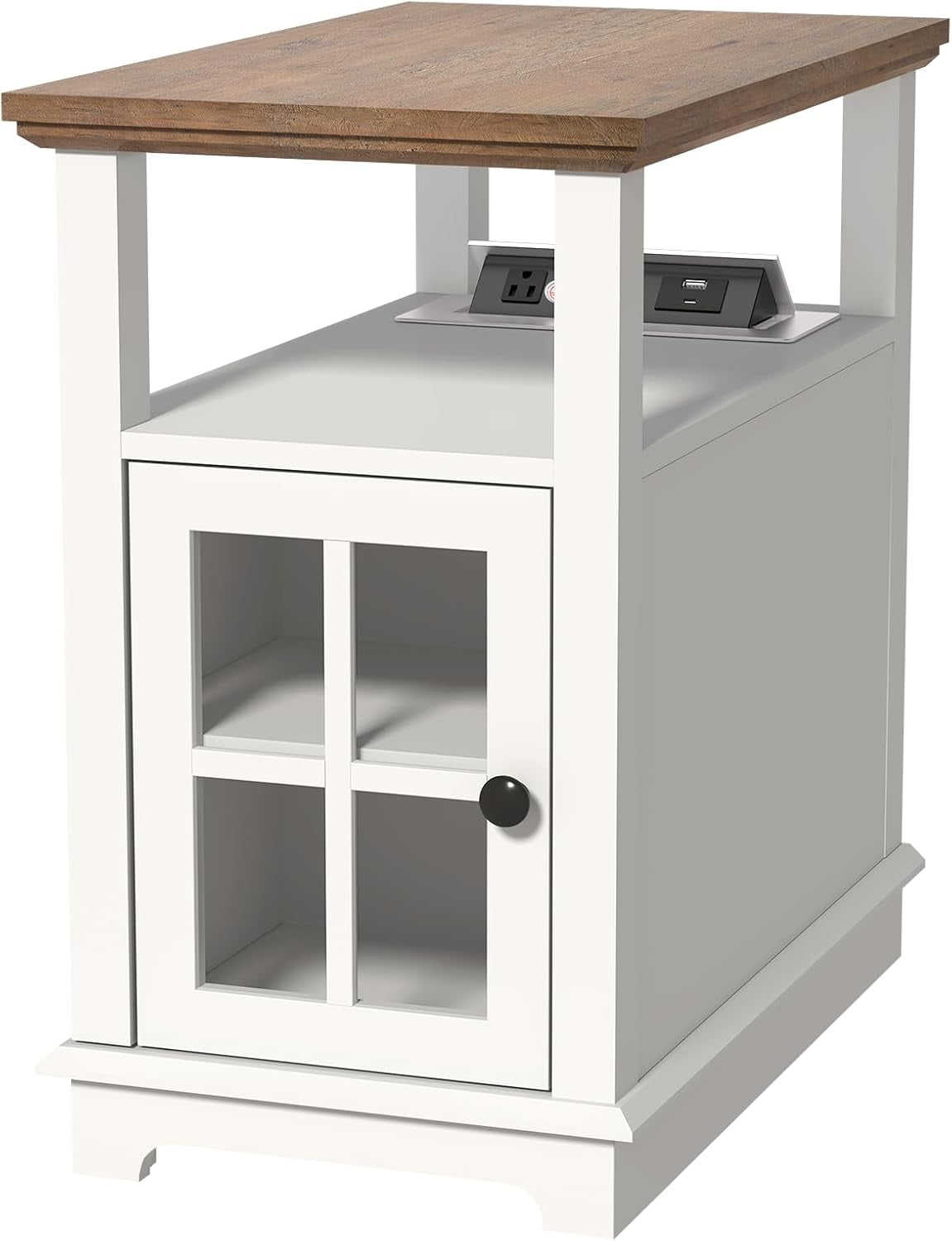 sento Narrow End Table with Flip Top Charging Station, Storage Side ...