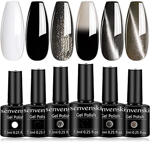 senvenski Gel Nail Polish White Black Gunmetal Silver Grey Pewter ...