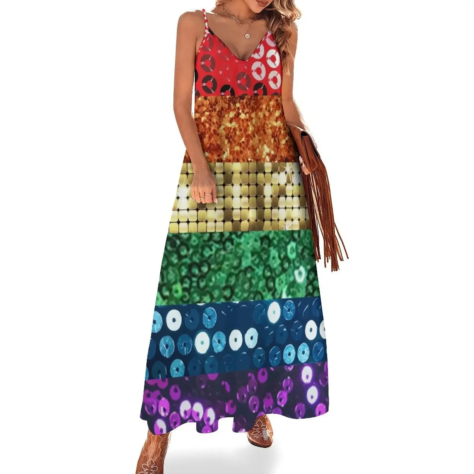 sequin print pride flag Sleeveless Dress dress for woman Bride dresses ...