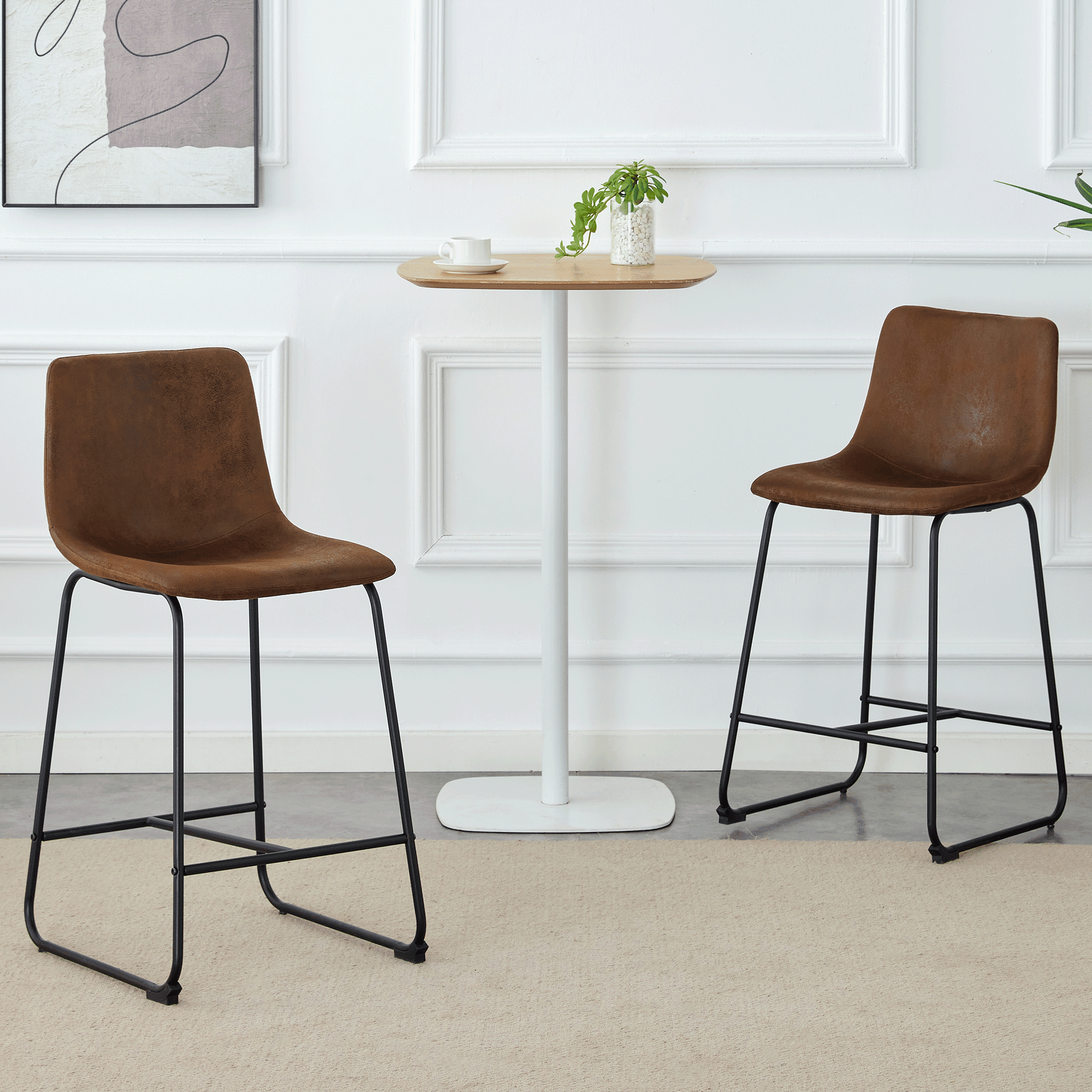 A set of 2 Retro Brown Suede Bar Chairs,Comfortable stools suitable for ...
