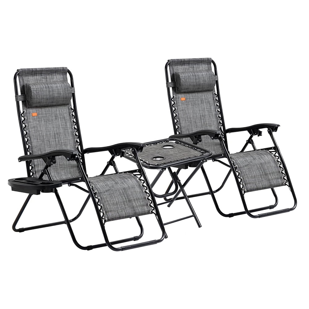 set of 2 Zero Gravity Chair Set, Adjustable Lounge Chair with Side ...