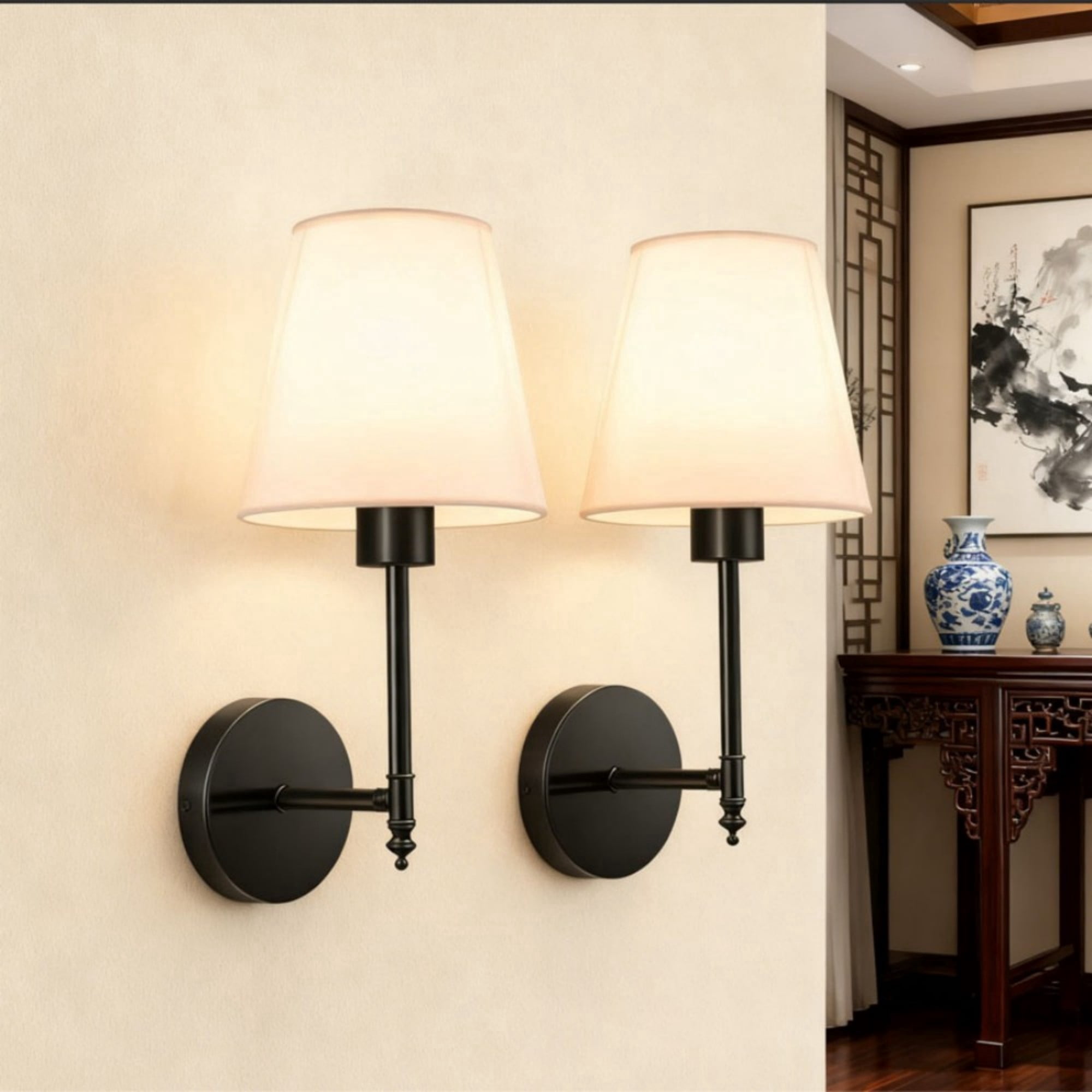 A set of 2 black rechargeable wireless wall lights in 10 colors, with ...