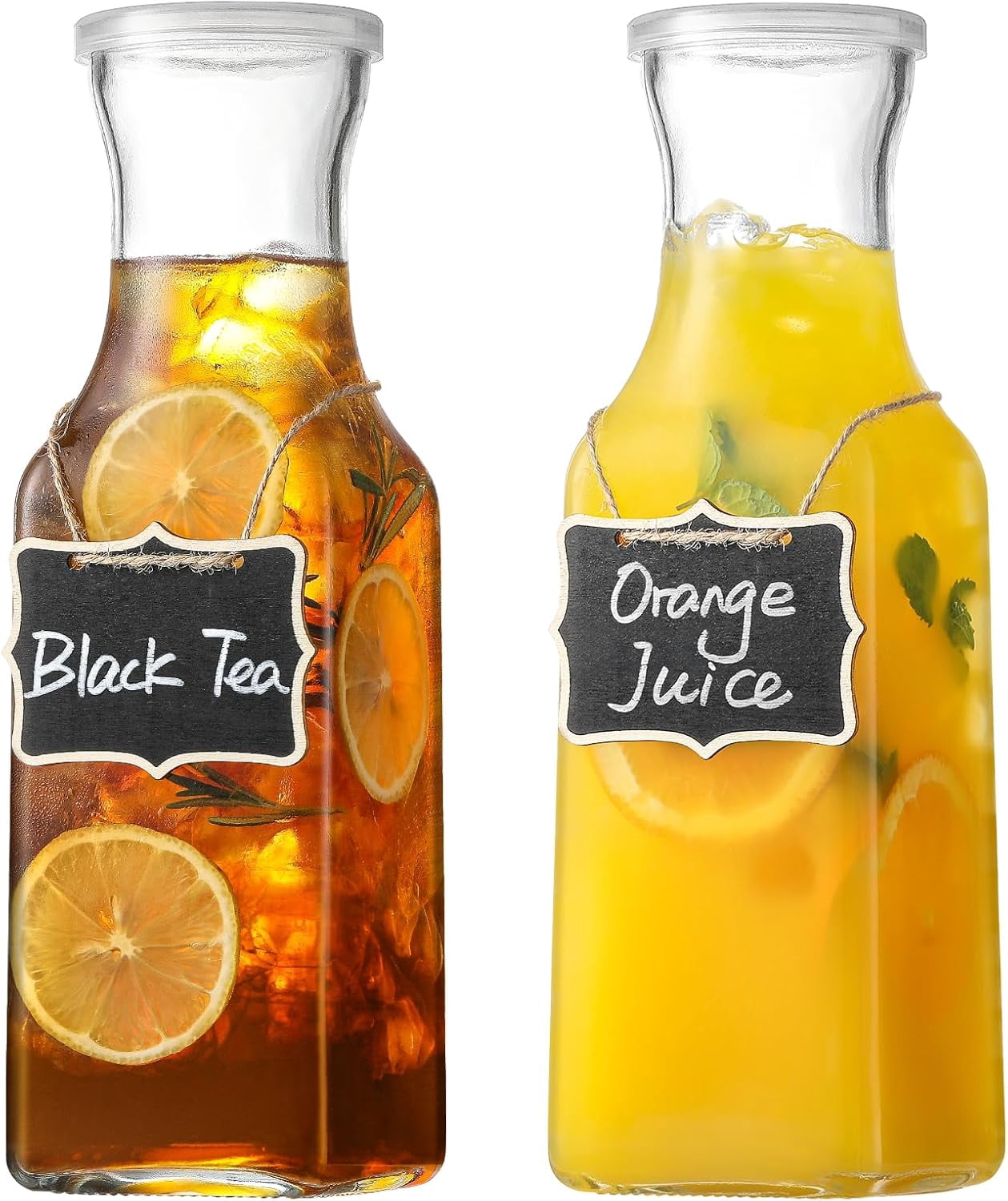 Set of 2 Square Glass Carafe, 1 Liter Clear Glass Pitcher with Lid ...