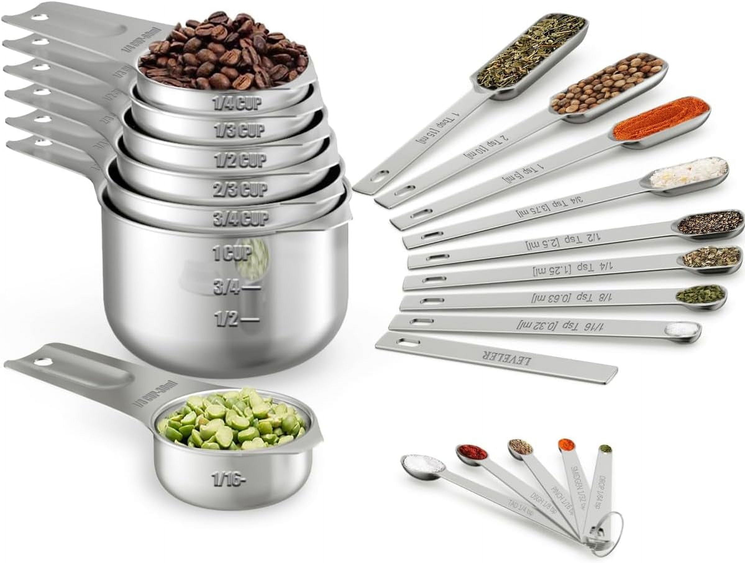 A set of 21 measuring cups and spoons - including 7 stainless steel ...