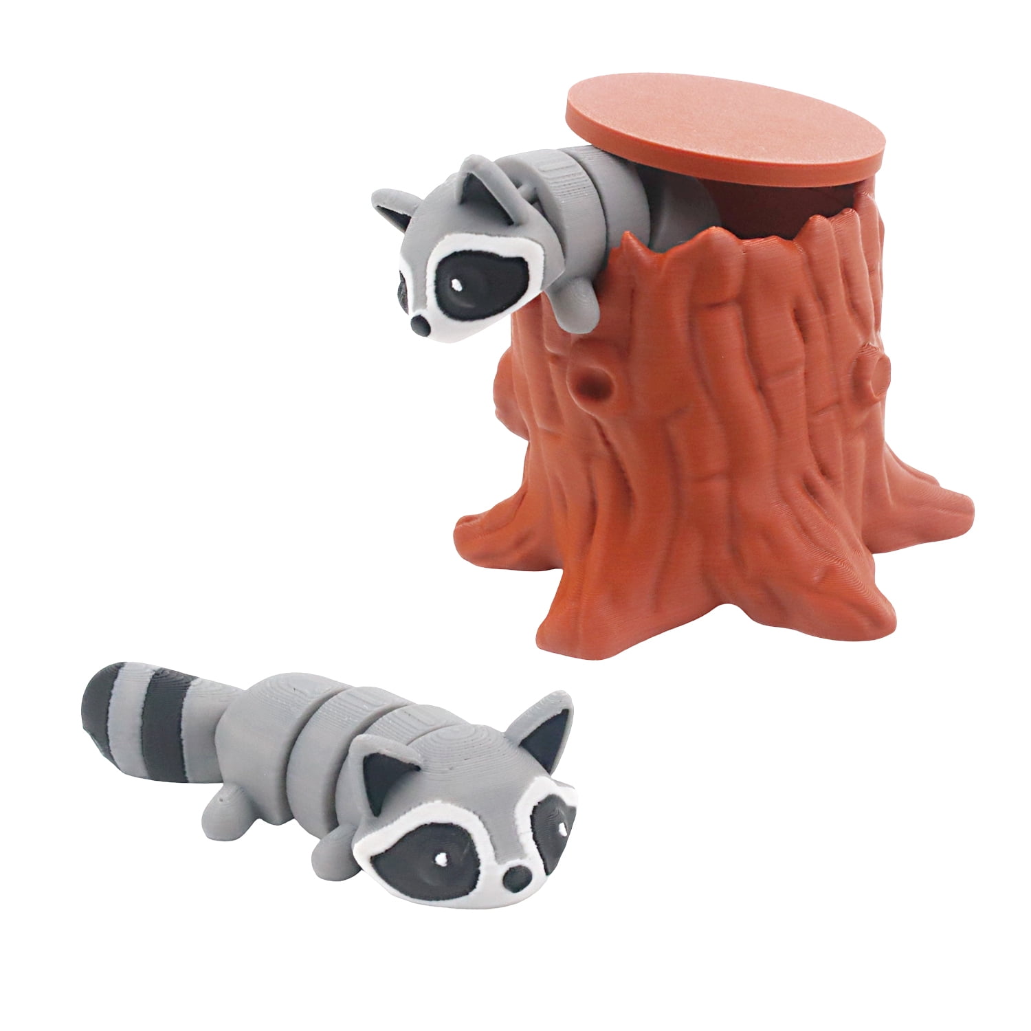 A set of 3D printed tree stump raccoons,cute and adorable raccoon tree ...