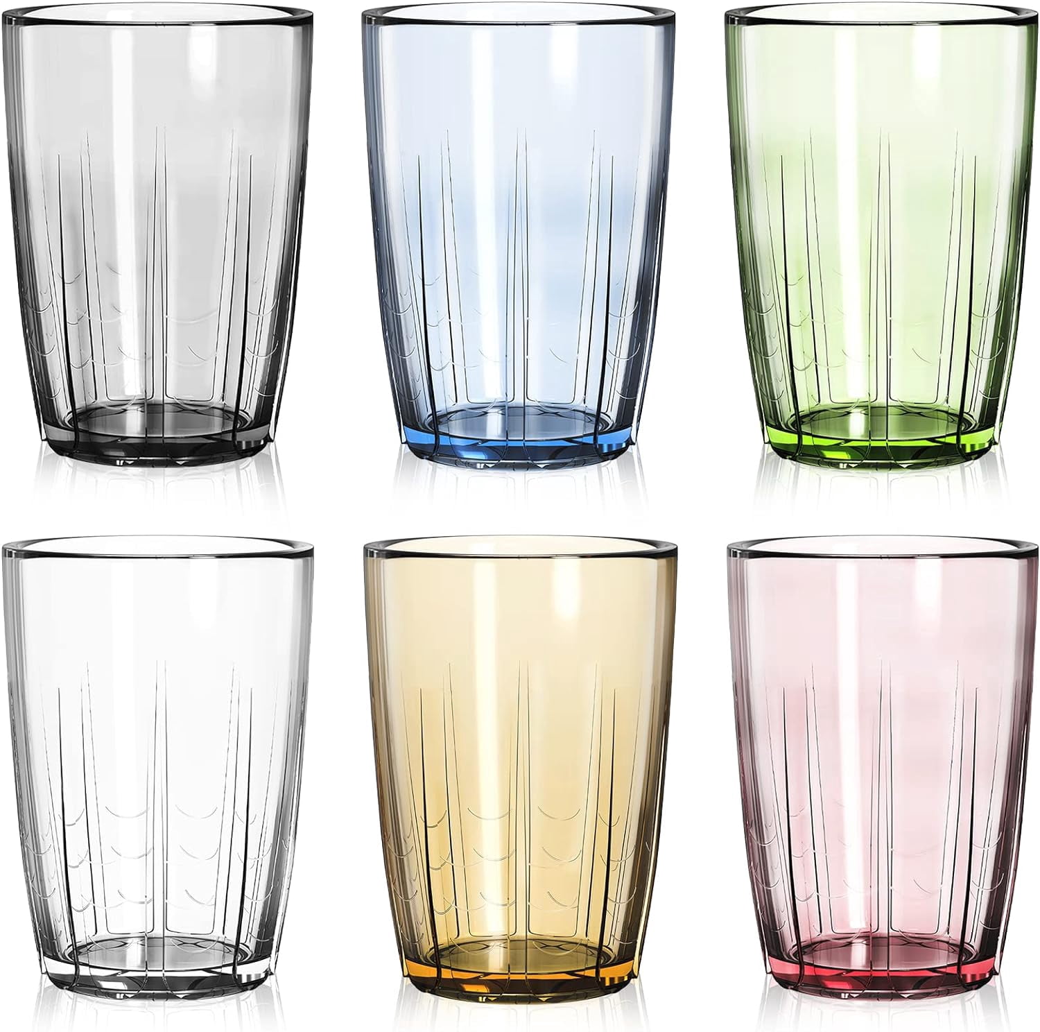 Set of 6 Acrylic Drinking Cups, 14 oz Unbreakable Water Tumbler ...