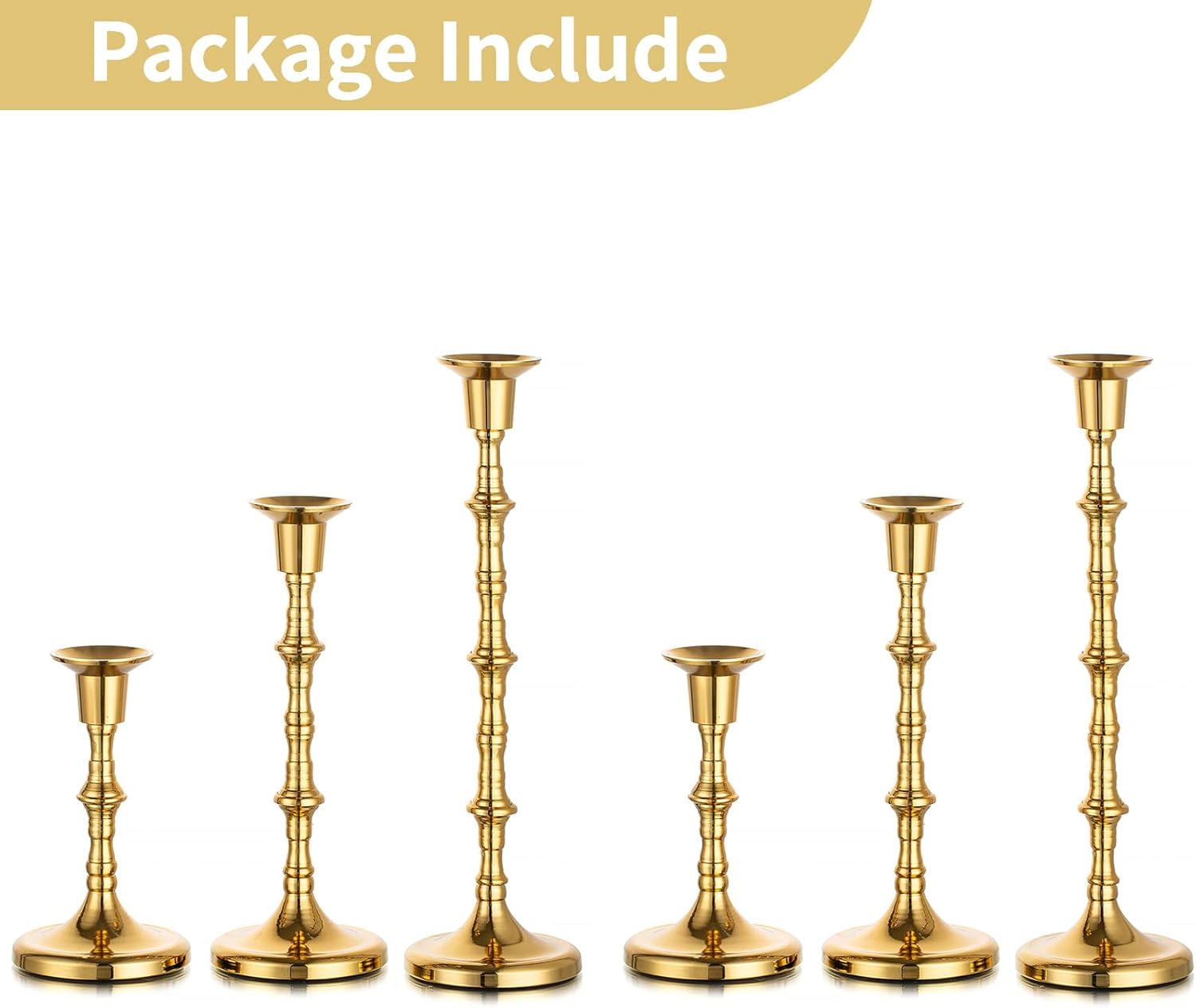 A set of 6 candlesticks, conical candlesticks, uniform candles, golden ...