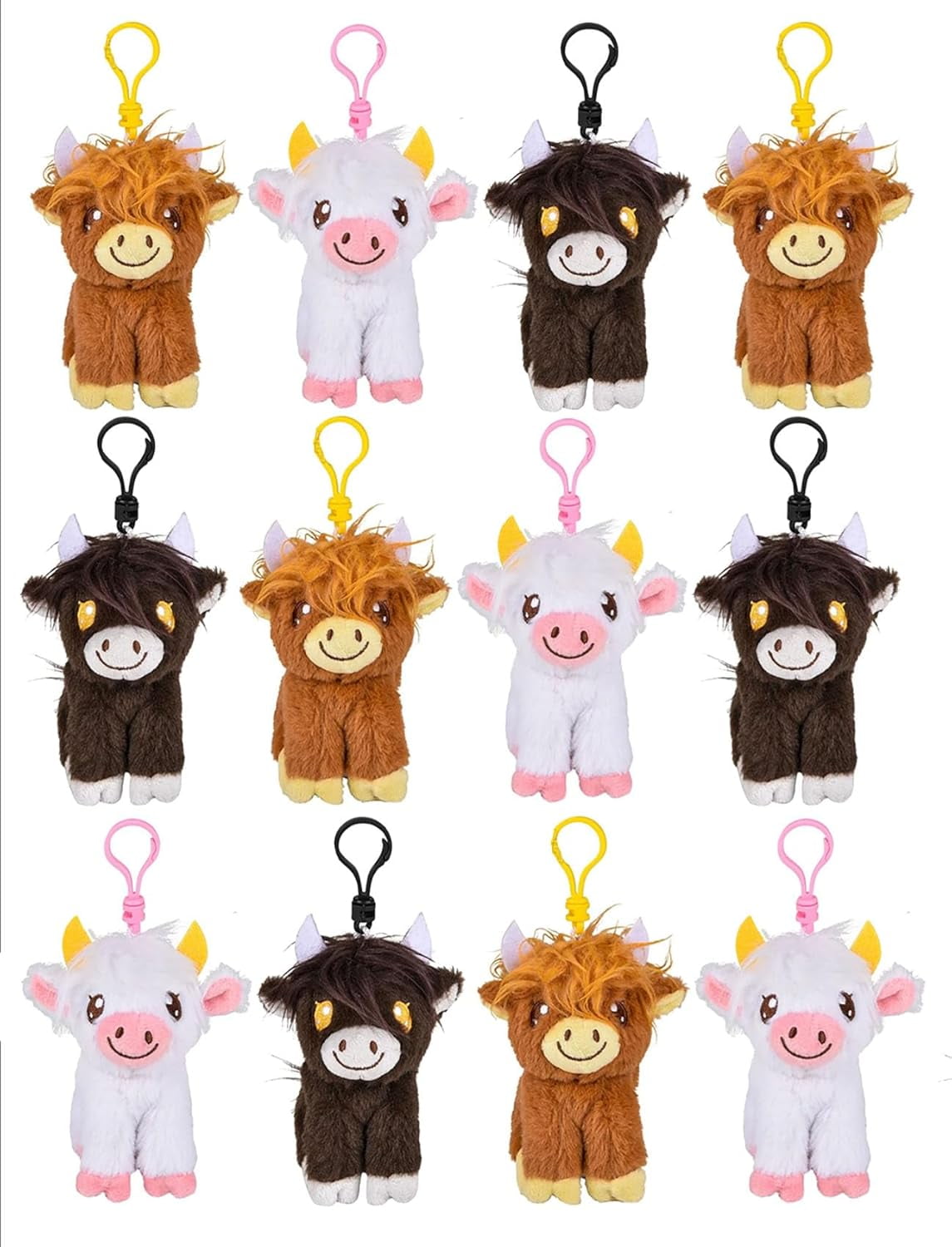 Set of 12 Highland Cow Plush Stuffed Animals with Clip - Adorable Hairy ...