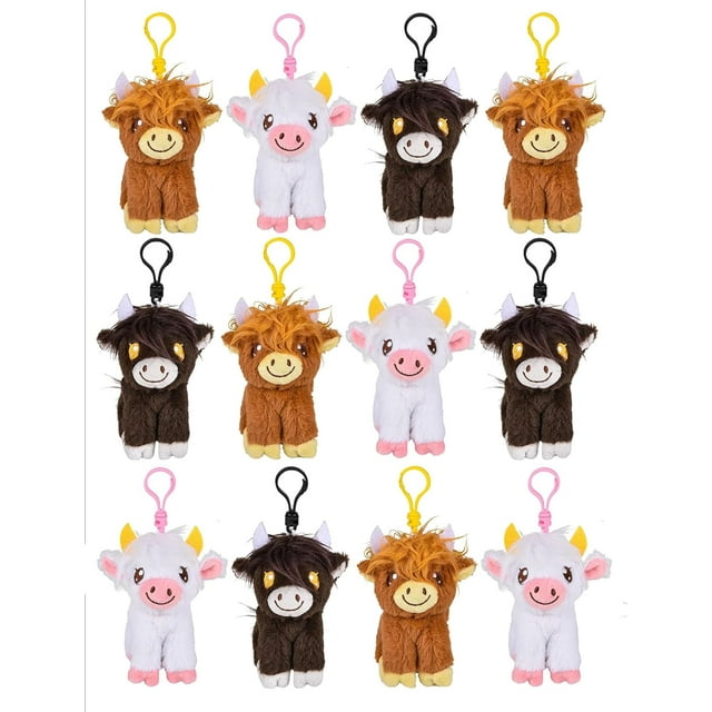 Set of 12 Highland Cow Plush Stuffed Animals with Clip - Adorable Hairy ...