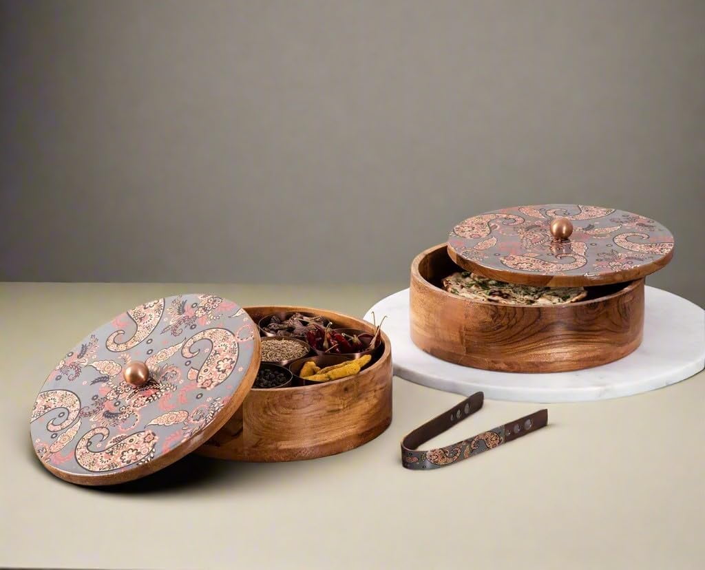 set of 2 epoxy grey color wooden casserole with matching spice box for ...