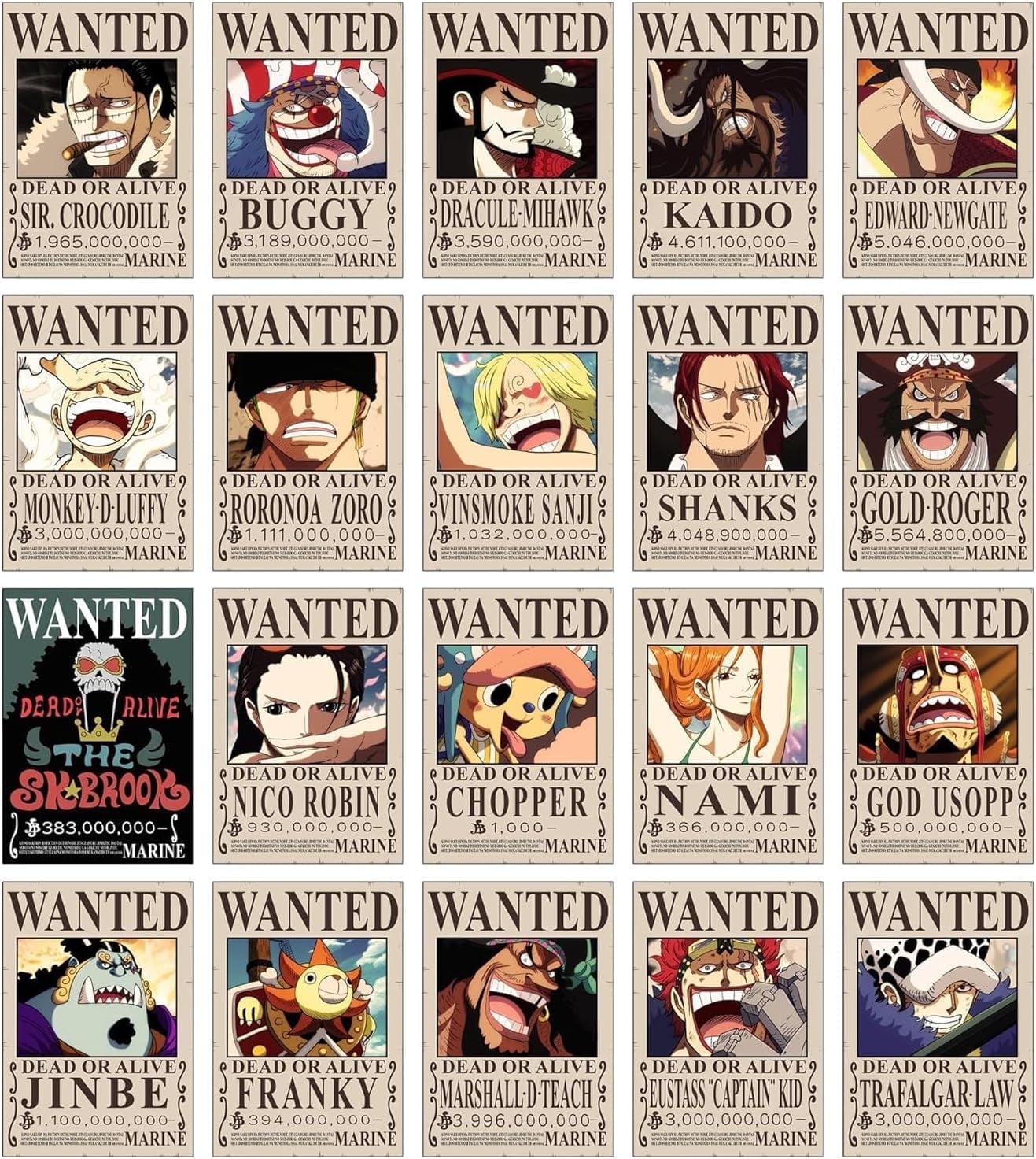 set of 20 one piece bounty posters A4 size 300 GSM Thick poster wanter ...