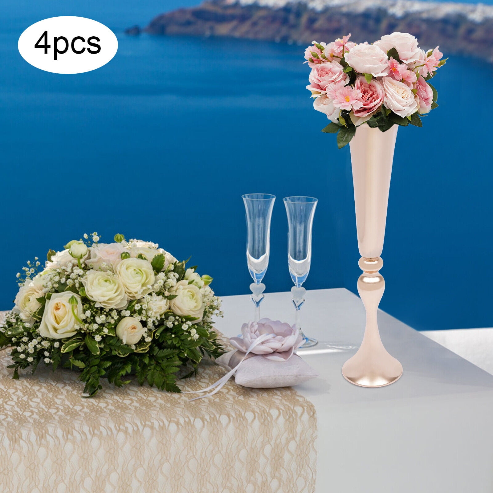 set of 4 Wedding Centerpieces Decor Props Flower Vases Table Tall Vase Tabletop Display Trumpet ...