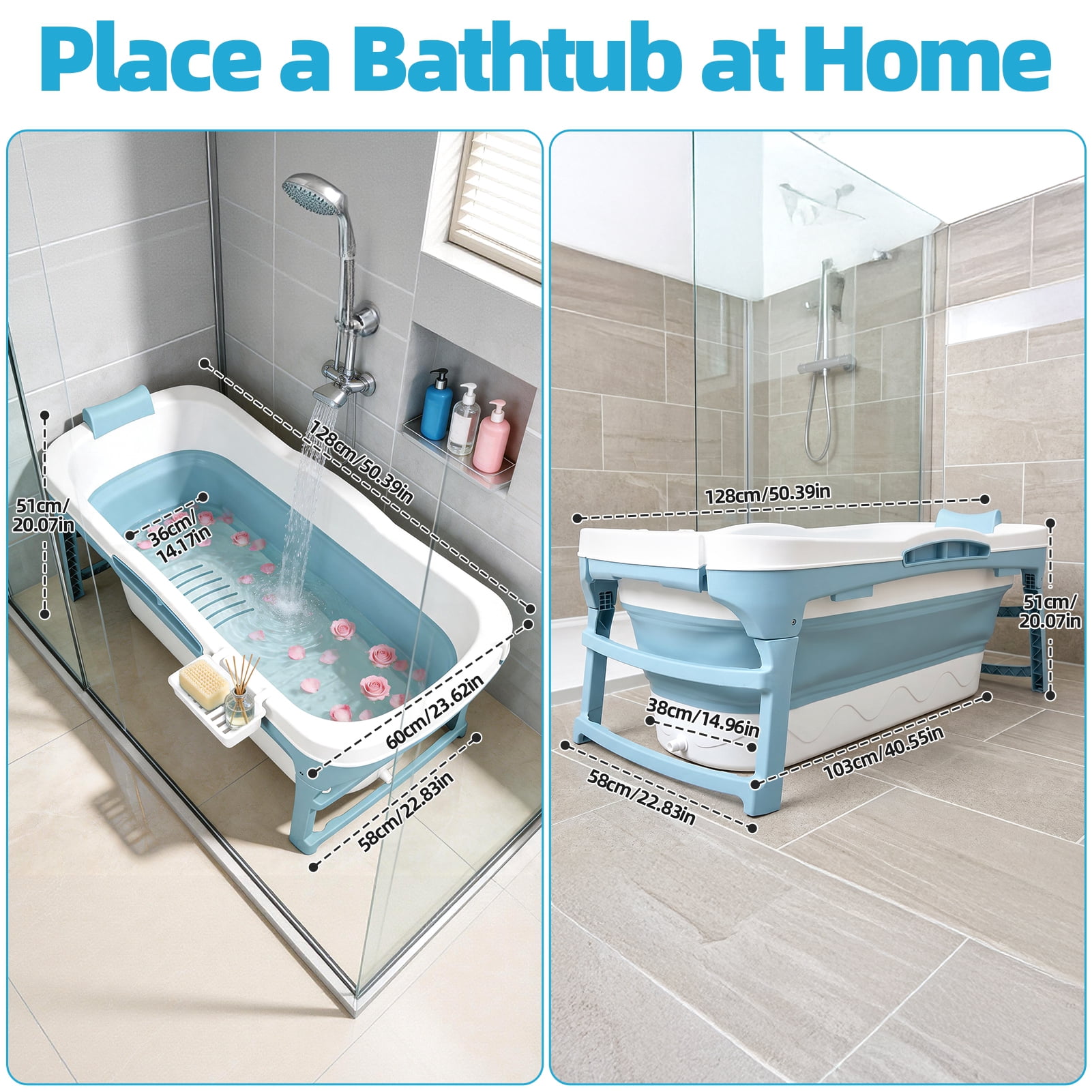 sexaoalx Folding Bathtub, Portable Collapsible Soaking Tub with Lid ...