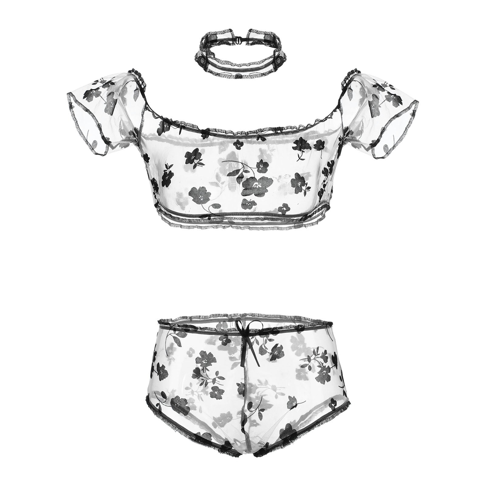 Sexy Lingerie Flower Embroidery Thong Underwear New Sleepwear Neck Ring