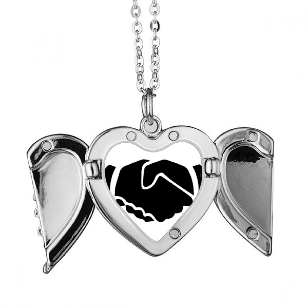 shake hands gesture outline pattern angel wings necklpendant fashion ...