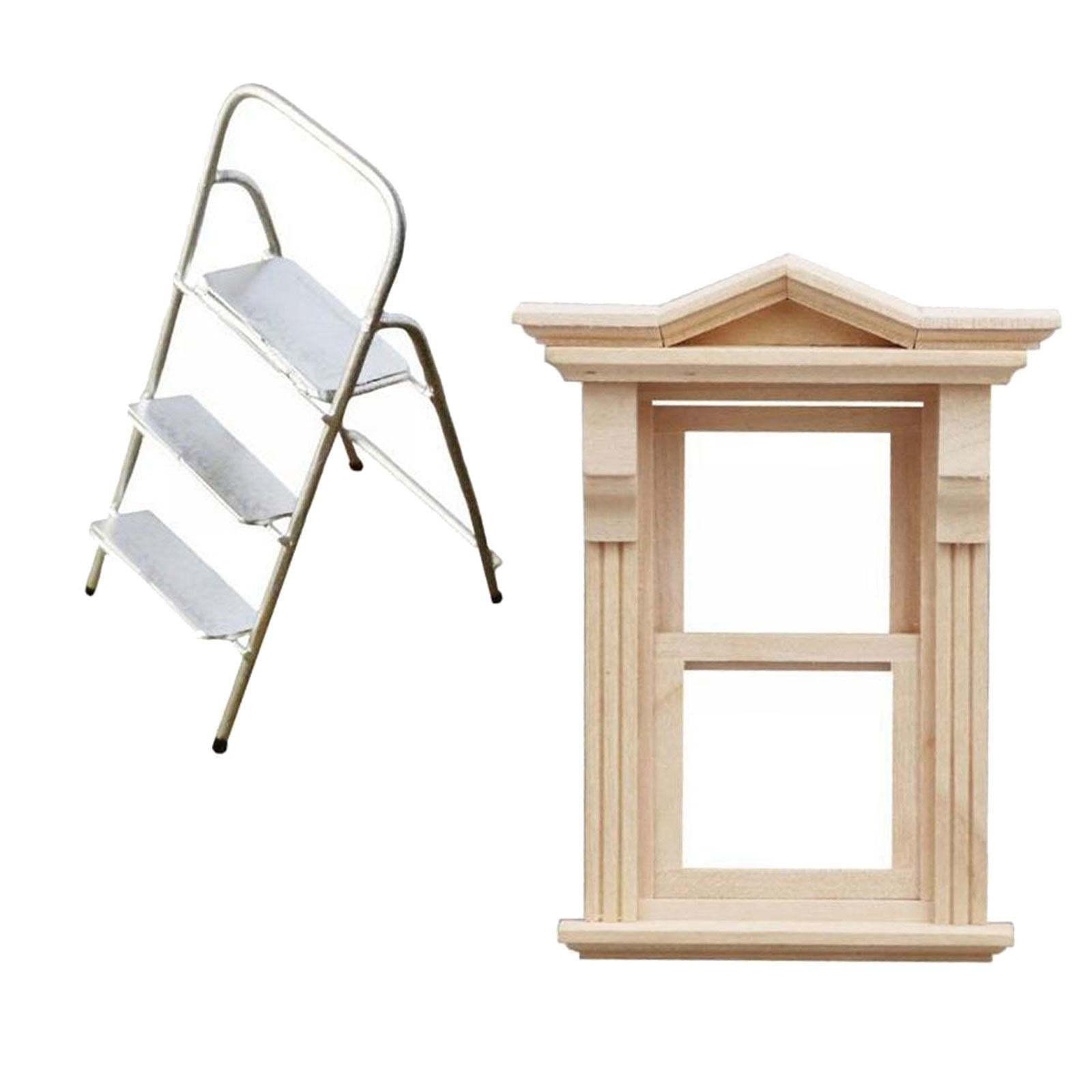 shamjina 1:12 Scale Wooden Window with Ladder, Retro Dollhouse ...