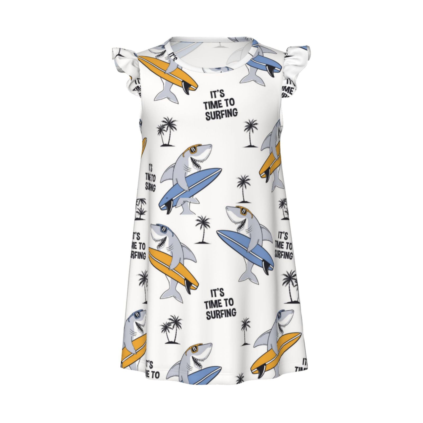 shark surfing Girls Nightgown, Flutter Short Sleeves Night Dress ...