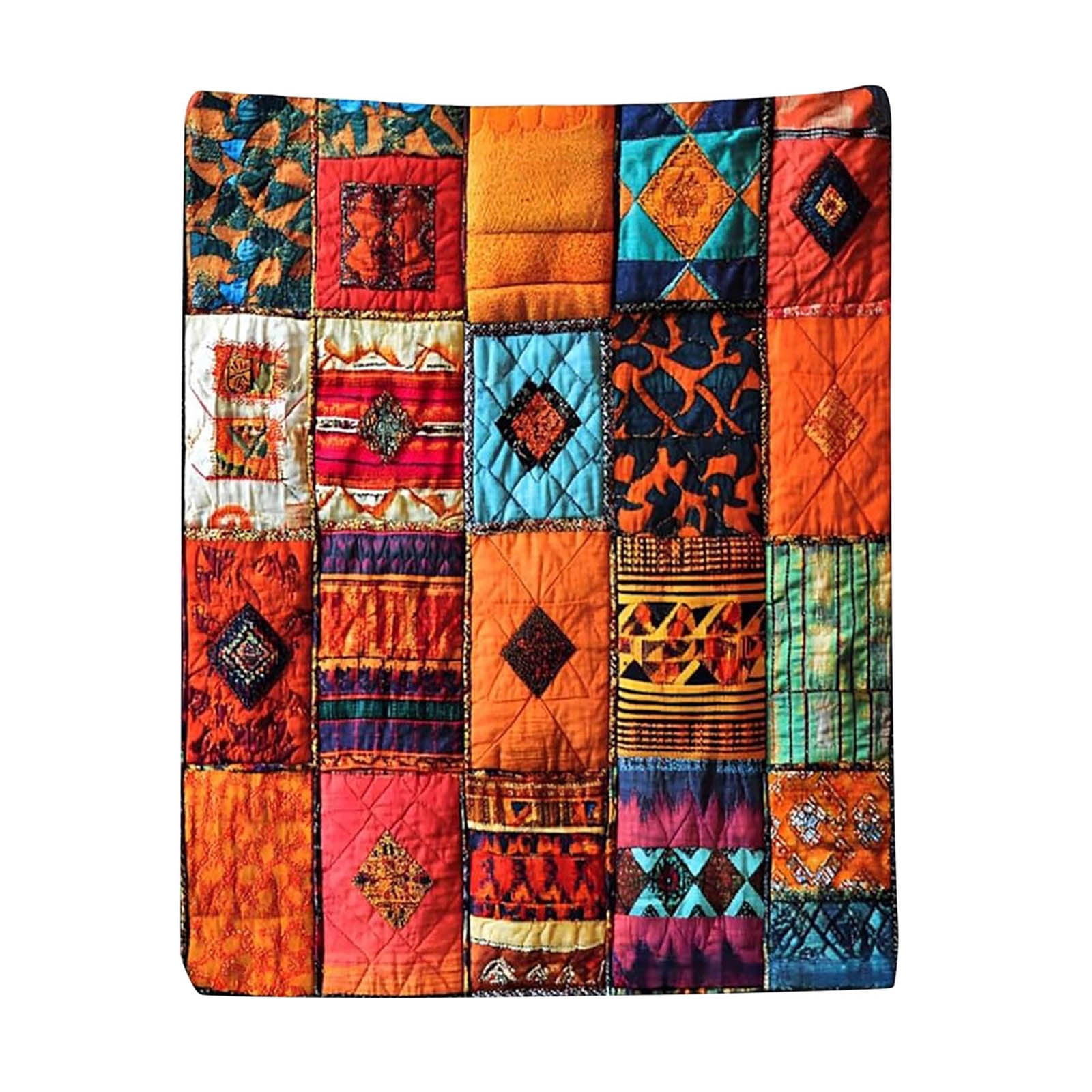 shcqptf Boho Patchwork Quilt Throw Blanket Colorful Square Cozy Couch ...